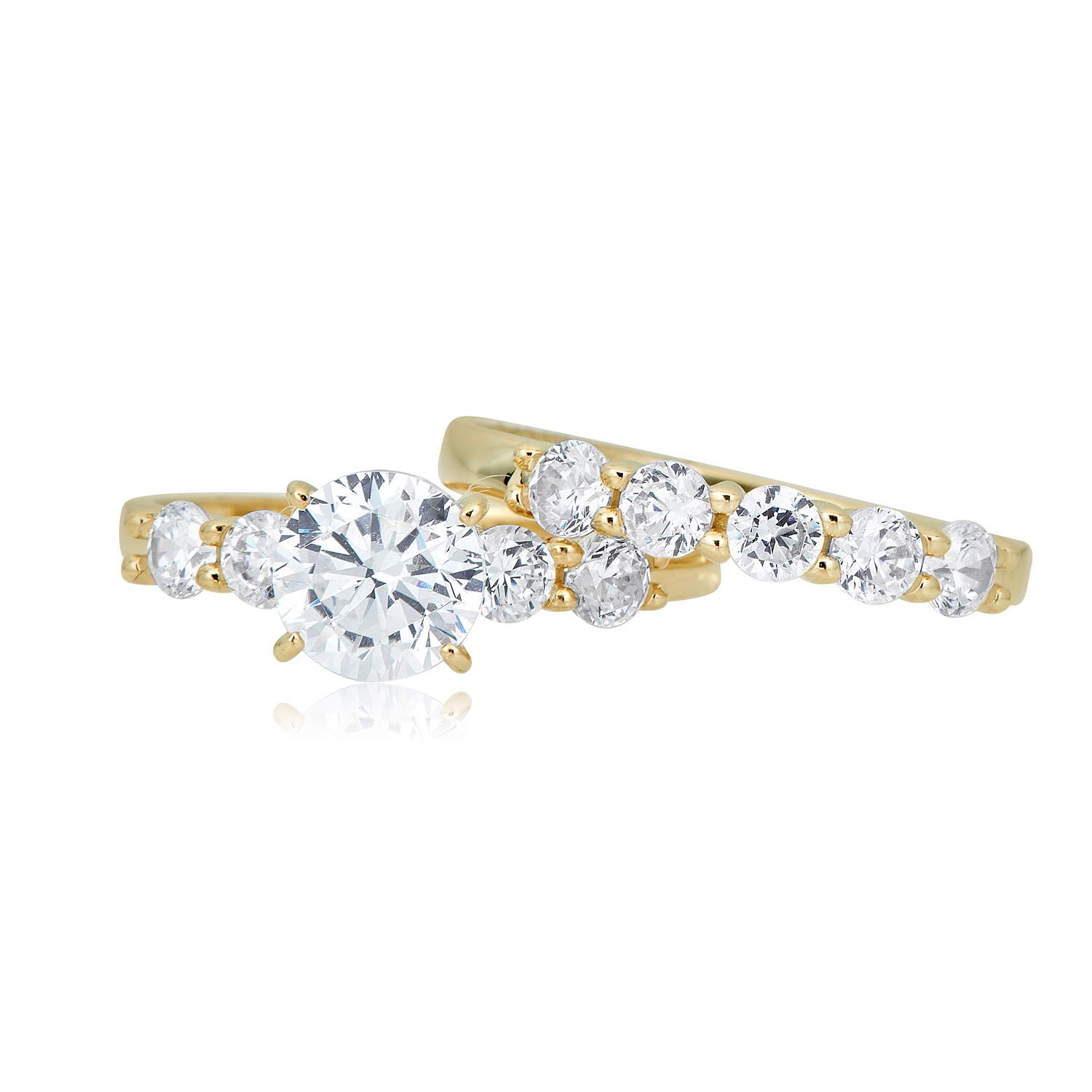 AVORA 10K Yellow Gold 1.25 Carat Simulated Diamond CZ Anniversary Bridal Engagement Wedding Band Ring Set - Size 8