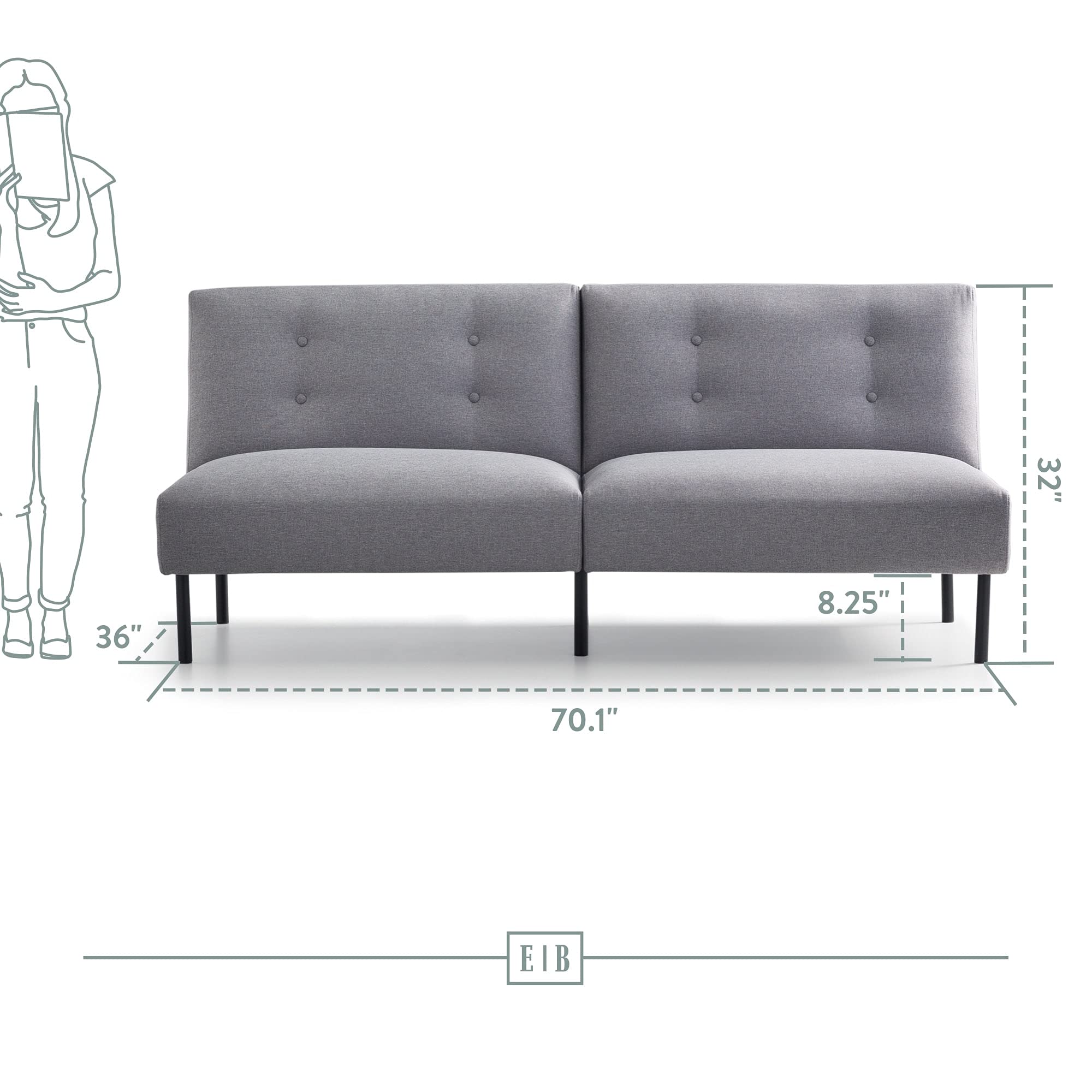 Edenbrook Gilman Futon - Futon Sofa Bed - Futon Couch - Small Futon - Living Room Furniture - Armless Sofa Bed Couch - Sleeper Sofa β Gray Linen Futon