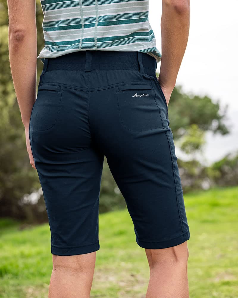 Aurgelmir Women's Quick Dry Hiking Cargo Shorts Elastic Waist Stretch Golf Active Bermuda Shorts with Pockets Navy