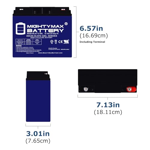 Mighty Max Battery ML22-12GEL - 12 Volt 22 AH, GEL Type, Internal Thread (INT) Terminal, Rechargeable SLA AGM Battery