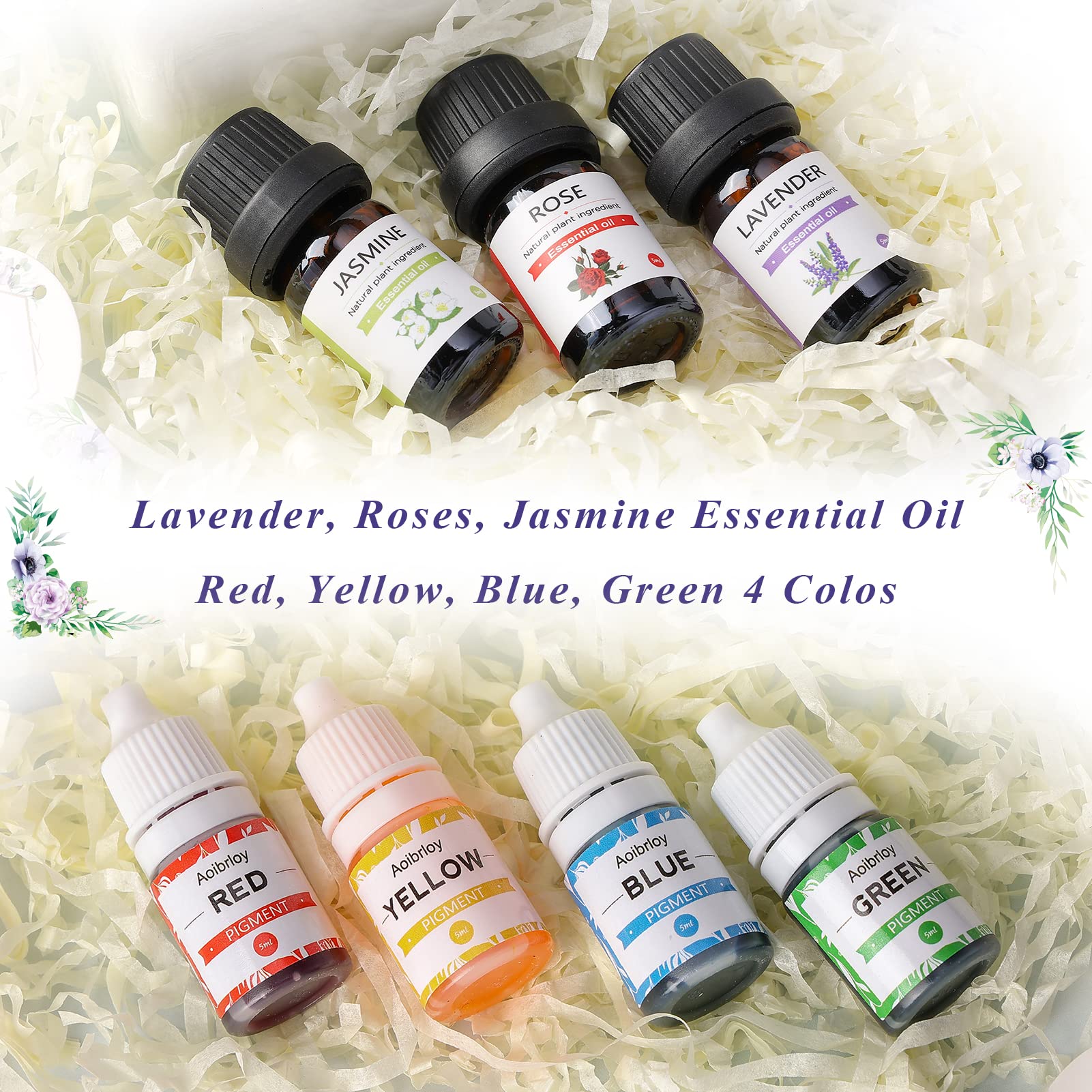 Aoibrloy Soap Kits Making for Adults Beginner with Instructions, Natural Soap Making Kit with 1.1 lbs. Shea Butter Soap Base, 3 Silicone Soap Mold, Dried Flowers, 4 Essential Oil, 4 Colors, 15 Labels