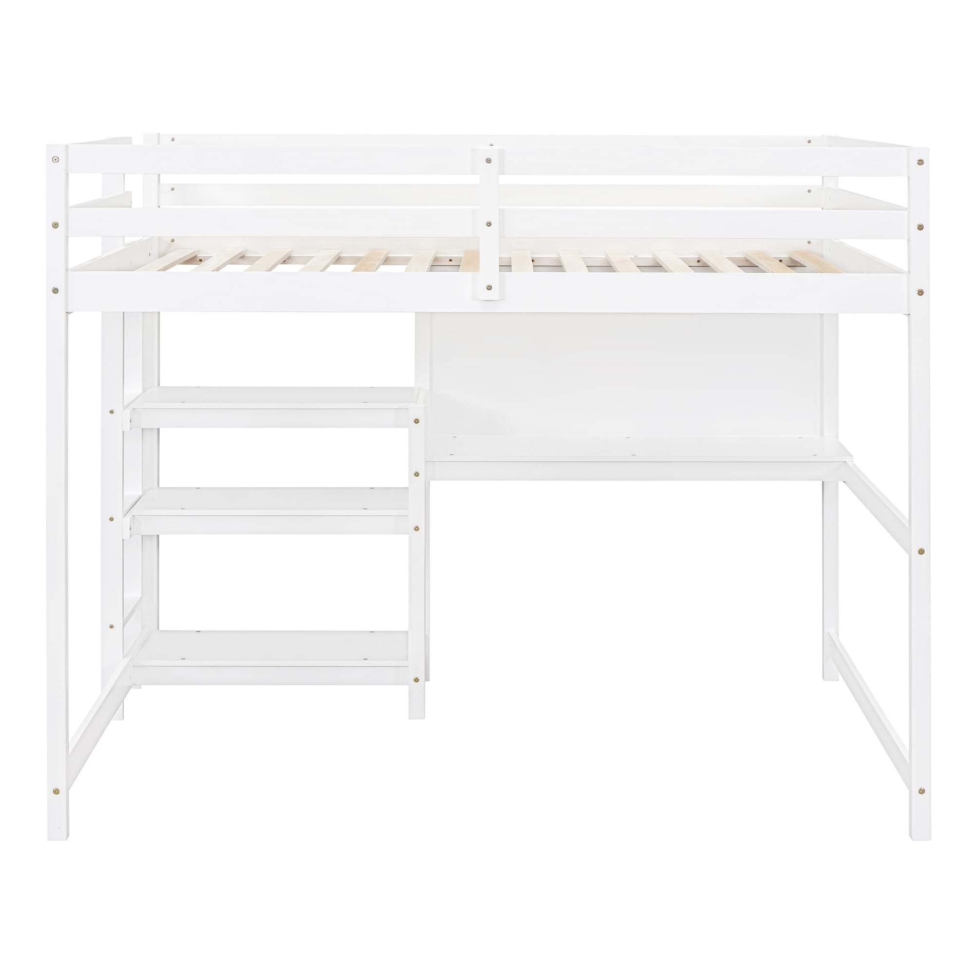 Full Size Loft Bed with Desk and Storage,Wood loft beds,for Girls Boys Teens Adults,No Box Spring Needed(White)