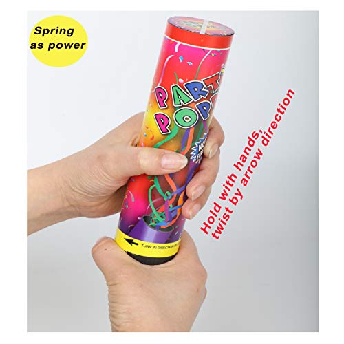 Allinthree 6inch Party Confetti Popper, Set of 12pcs for Birthday Party, Spring as Power Fast to Clean (Metallic)