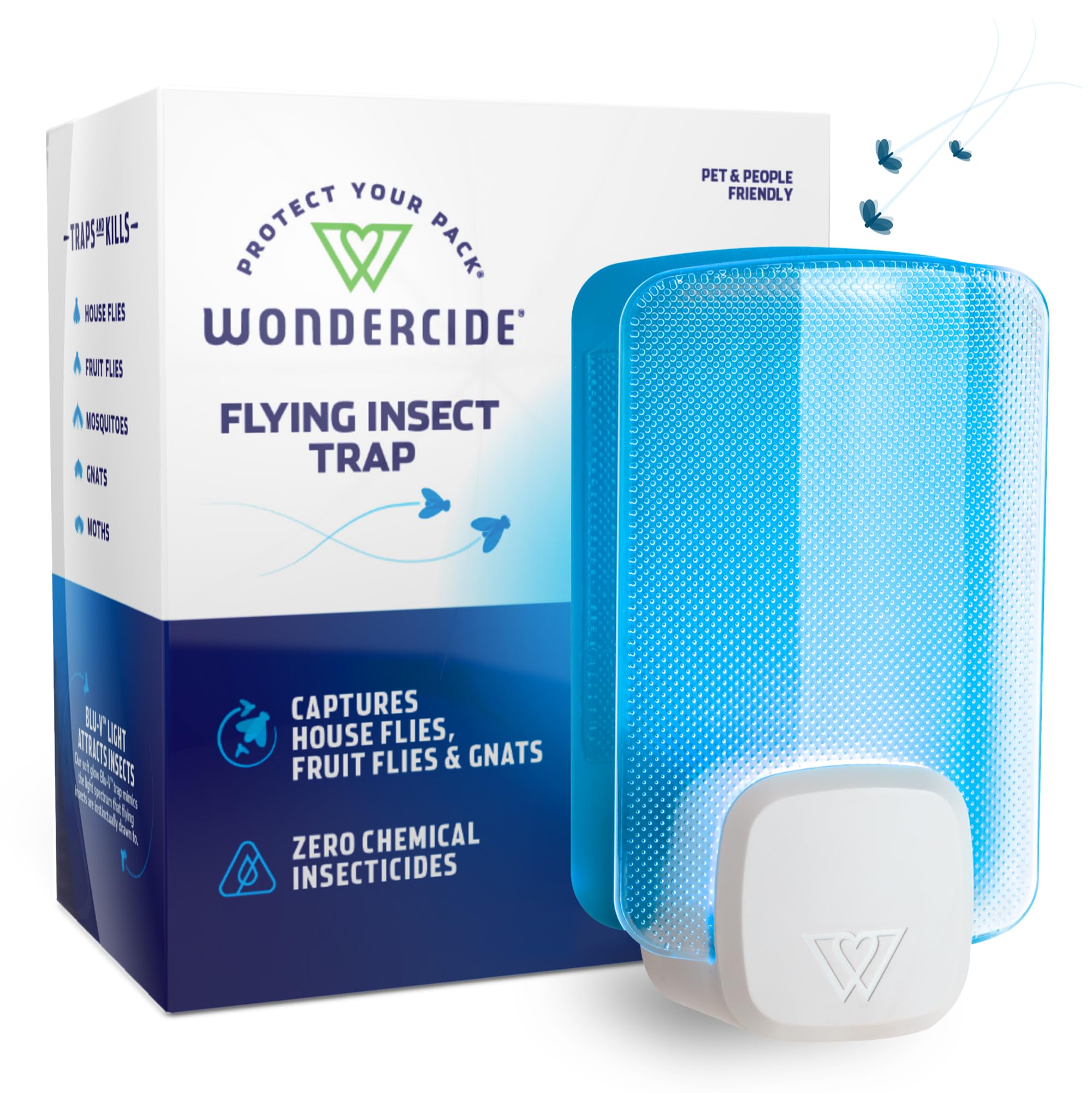 Wondercide - Flying Insect and Fly Trap - Indoor Bug Catcher for Fruit and House Flies, Gnats, Moths, and Mosquitoes - Starter Kit for Home and Kitchen - 1 Plug-in Light and 1 Cartridge