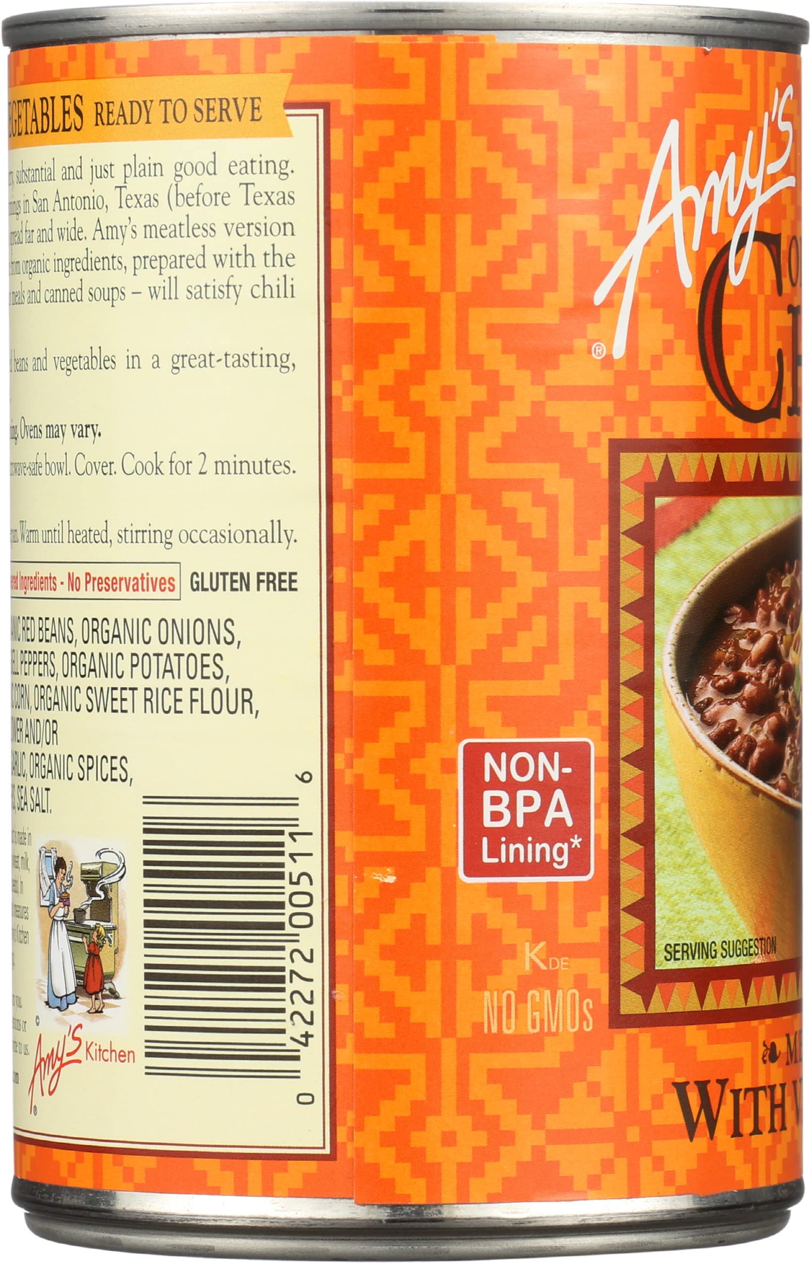 Amy's Organic Chili, Vegan Medium Chili, Gluten Free, Made With Organic Vegetables, 14.7 Oz
