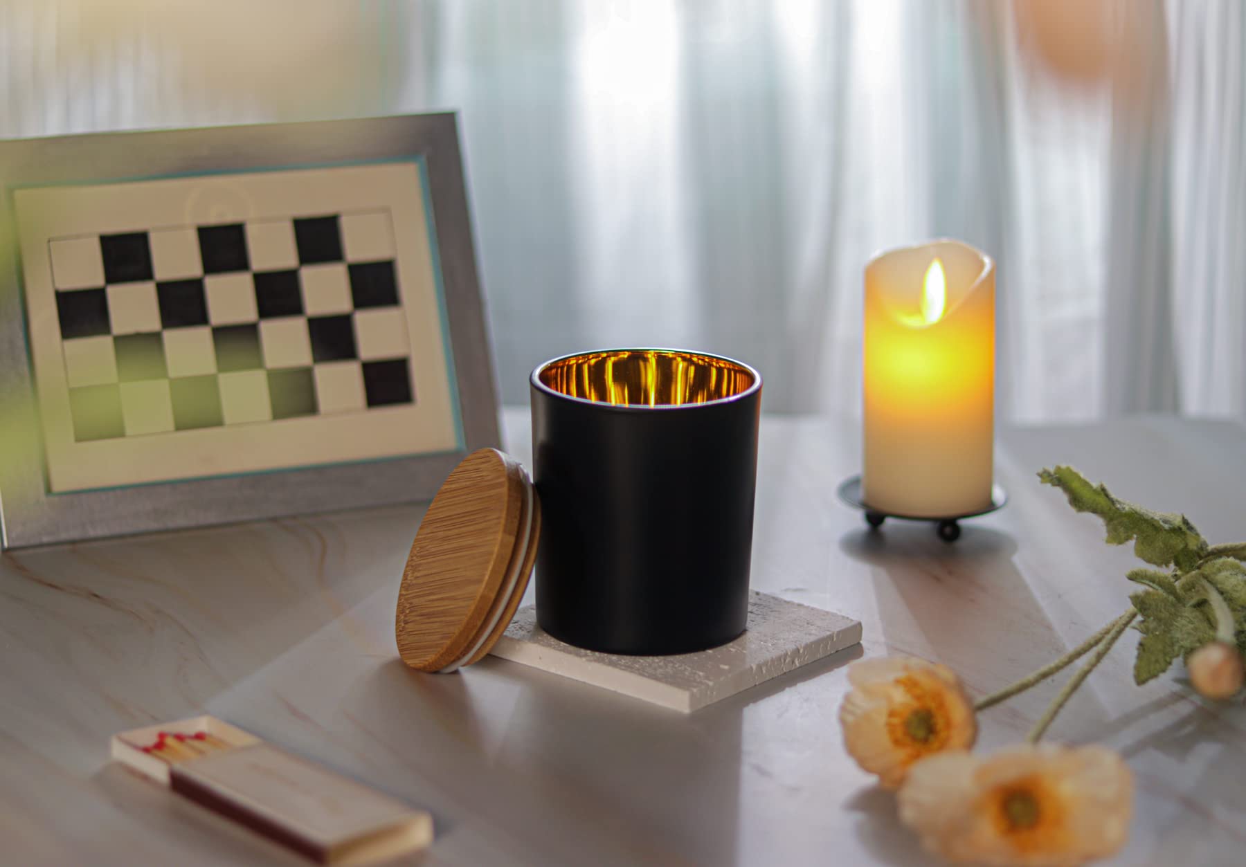 Aroparc Candle Jars 7.5oz for Candle Making, 12 Pack Elegant Gold Interior Bulk Candle Tins, Wholesale Candle Jars with Lids for Candle Making - Black Matte