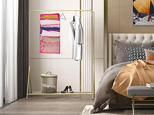 Amborido Dual Side Clothing Hanging Shelves 15 Mesh Pockets Closet Storage Organizer with Metal Hanger Rosy