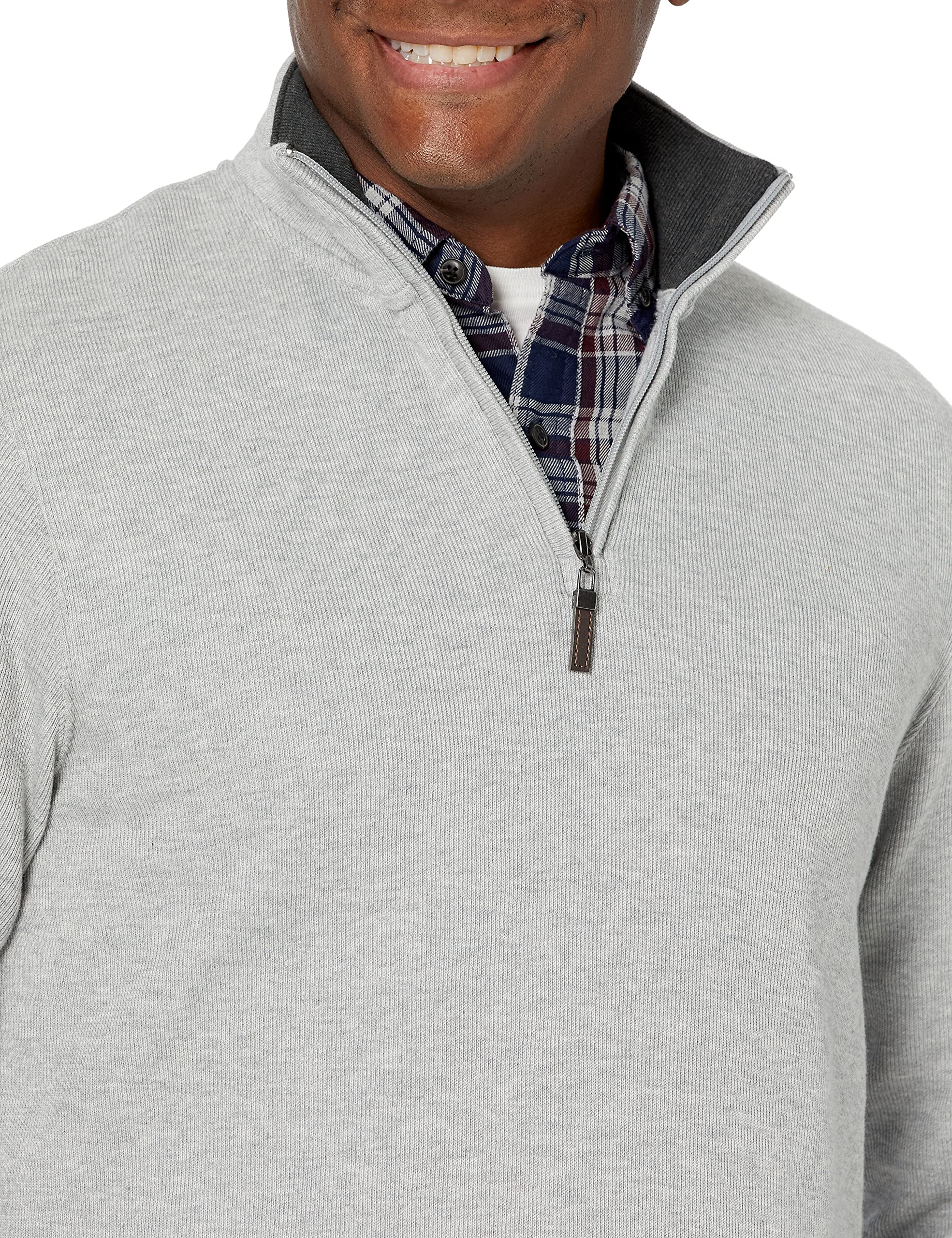 Amazon Essentials Men's Quarter-Zip French Rib Sweater, Light Grey Heather, Medium