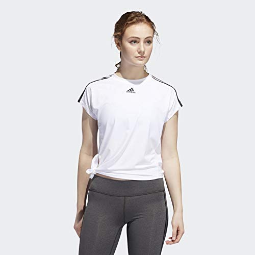 adidas Women’s 3-Stripes Tie Tee, White, X-Large