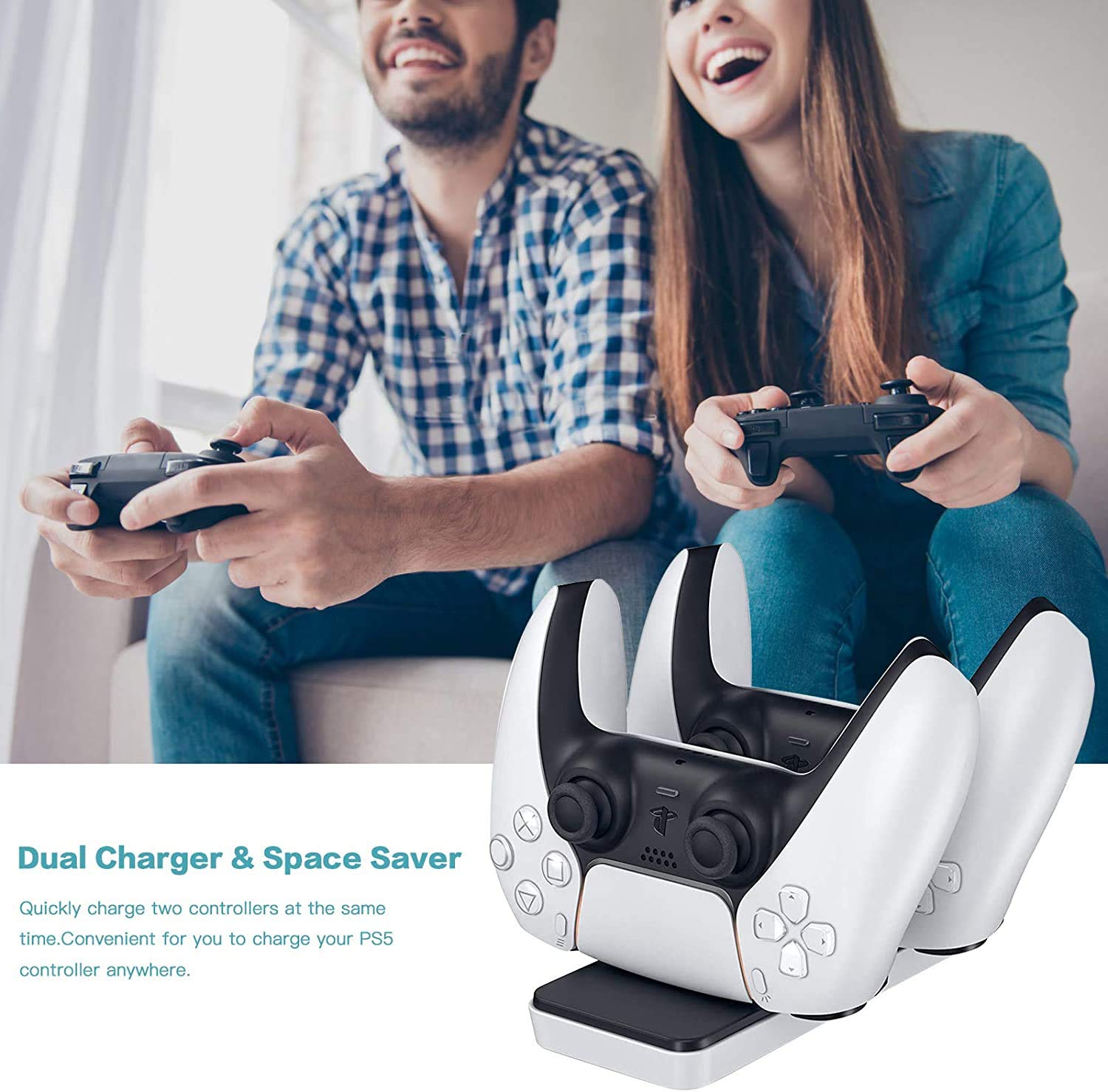 Arector PS5 Controller Charger Compatible for Playstation 5 Controller, Newest Version USB Charger Charging Docking Station Stand -White