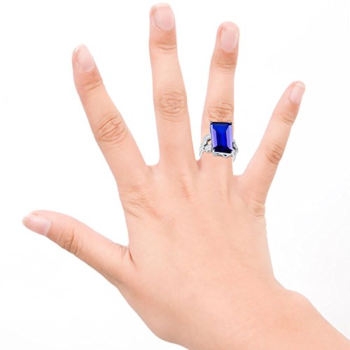 ANGG Women 9.4ct Blue Created Sapphire Ring Engagement Wedding Jewelry 925 Sterling Silver