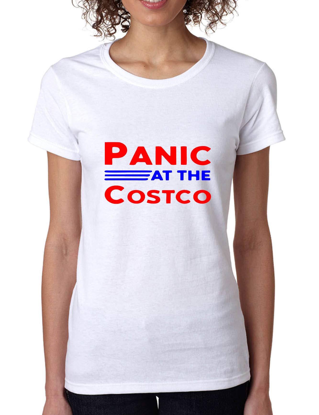 ALLNTRENDS Women's T Shirt Panic At The Costco Funny Toilet Paper Tee Germ Shirt (M, White)