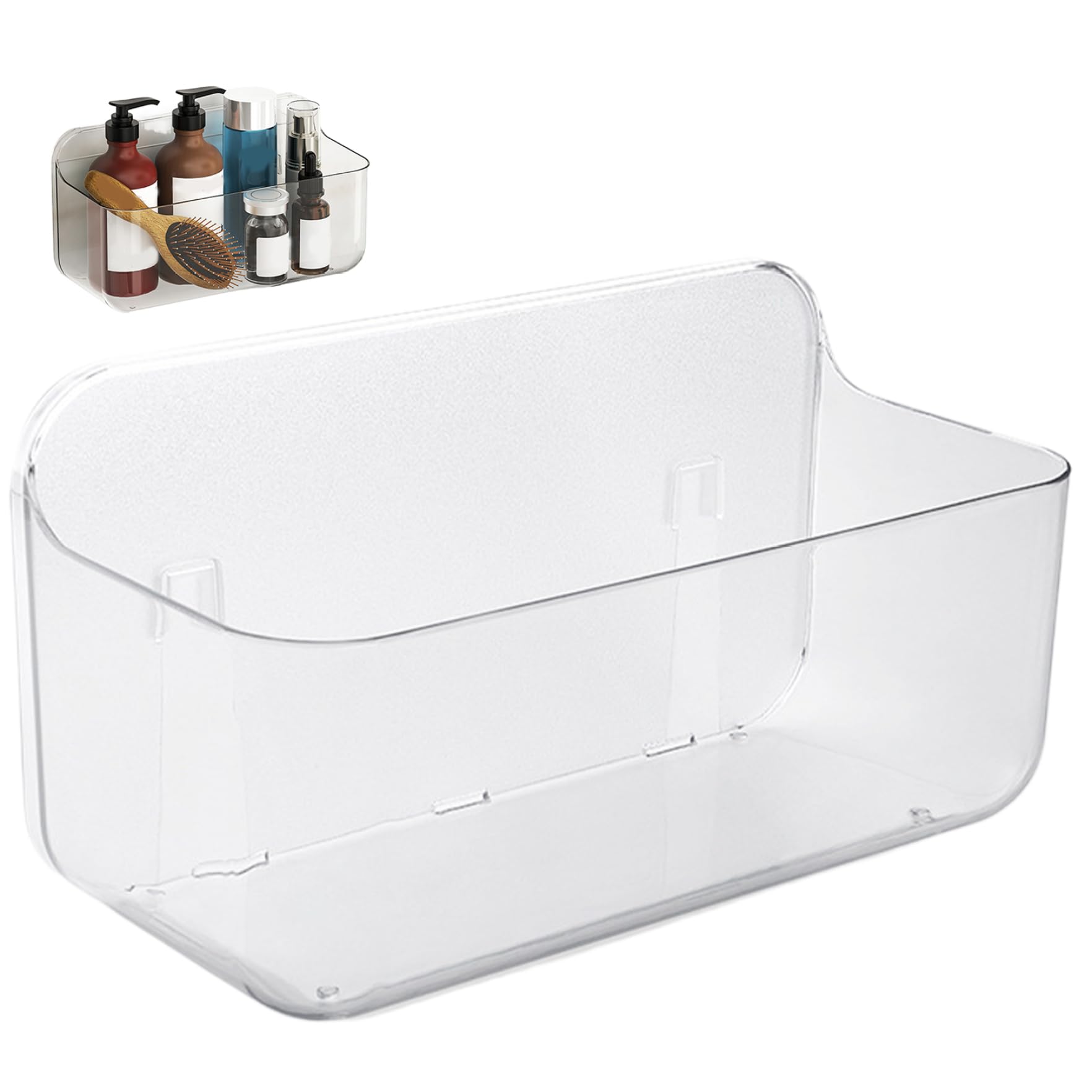 Bathroom Wall Organizer, 7.1x3.2x4.7 Clear Plastic Adhesive Shelf, Cabinet Door Organizer with Drain Hole, Punch Free Storage Racks for Bathroom, Small, Cabinet Door Organizer