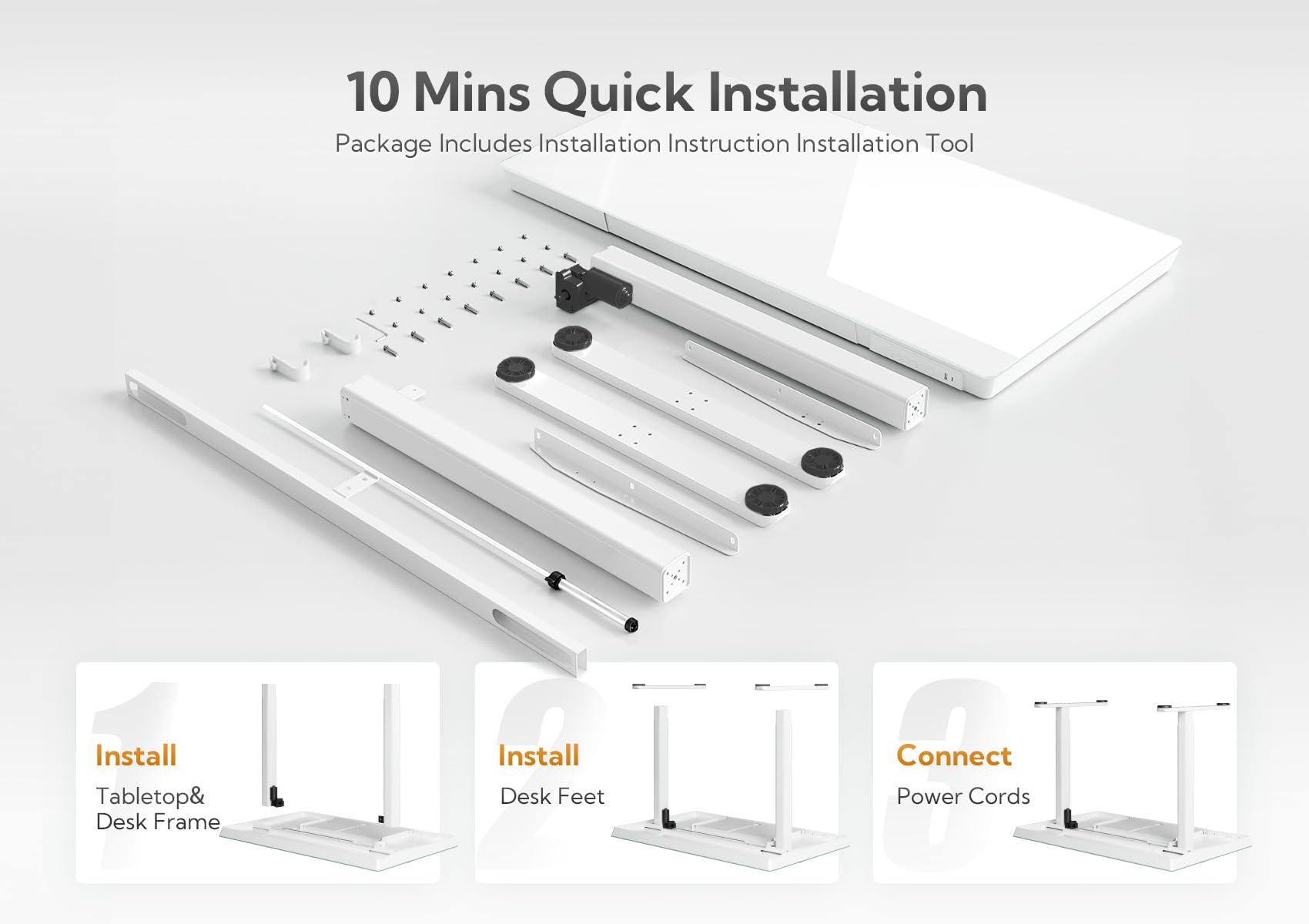 Claiks Glass Standing Desk with Drawers, 40 Inch Adjustable Stand Up Desk, Quick Install Home Office Computer Desk with USB Ports, White