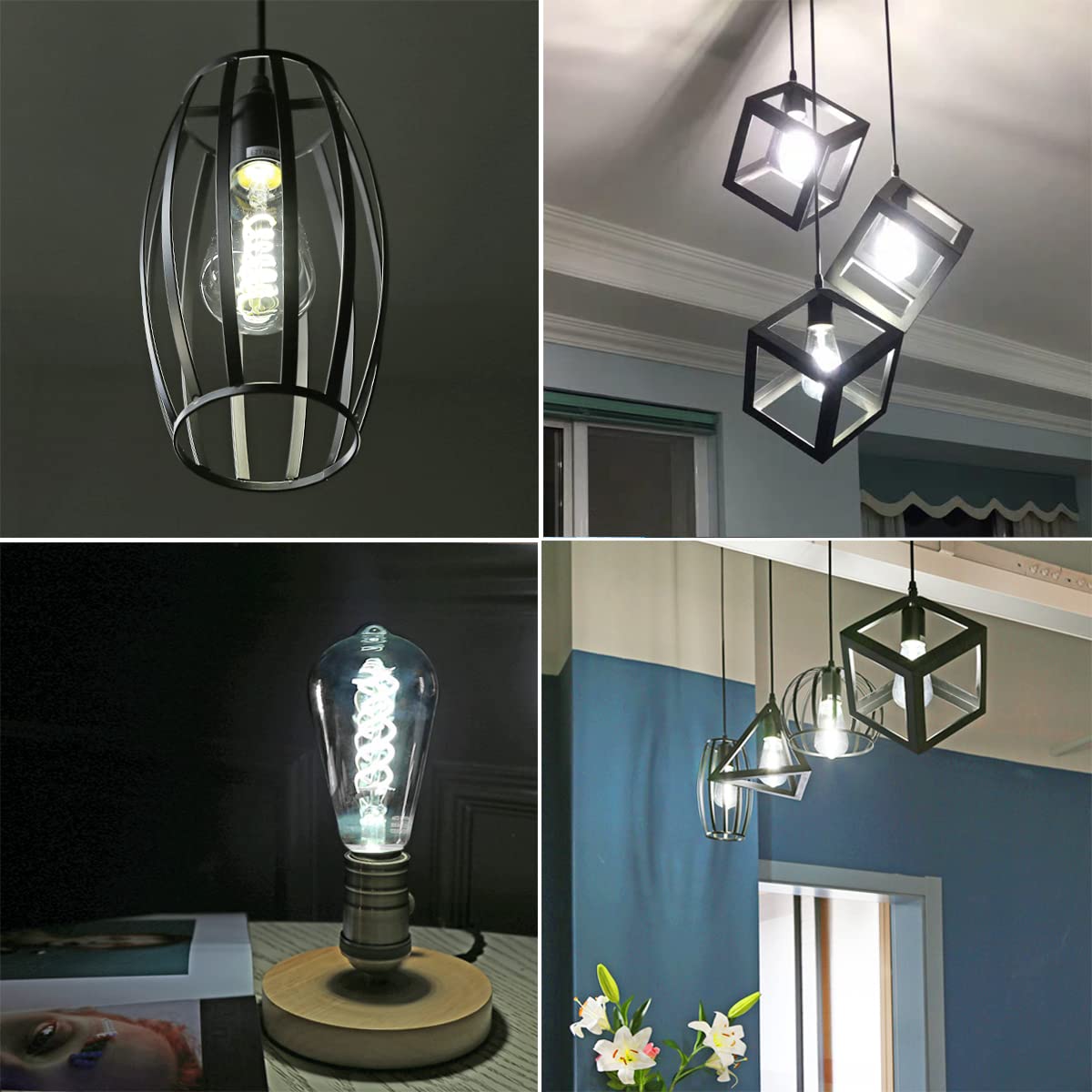 Austin Coast ST19/ST58 Vintage LED Edison Bulb,4.5W Daylight 5000K,Dimmable Flexible Spiral LED Filament Light Bulb with Smoky Grey Glass,4.5W Equivalent to 45W, E26 Base(4.5W-5000K-6 Pack)