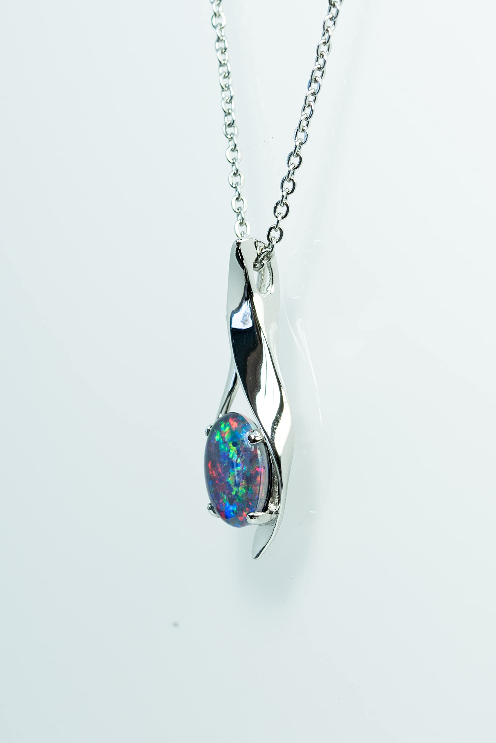 Australian Black Opal Triplet - Fire Opal - Genuine Australian Triplet Opal Necklace Pendant in 925 Sterling Silver Gold Plated Women's Jewelry