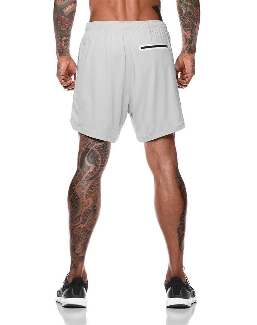 Akk Men's 2 in 1 Running Workout Training Yoga Gym Sport Zipper Phone Pockets Shorts, B Black, XX-Large