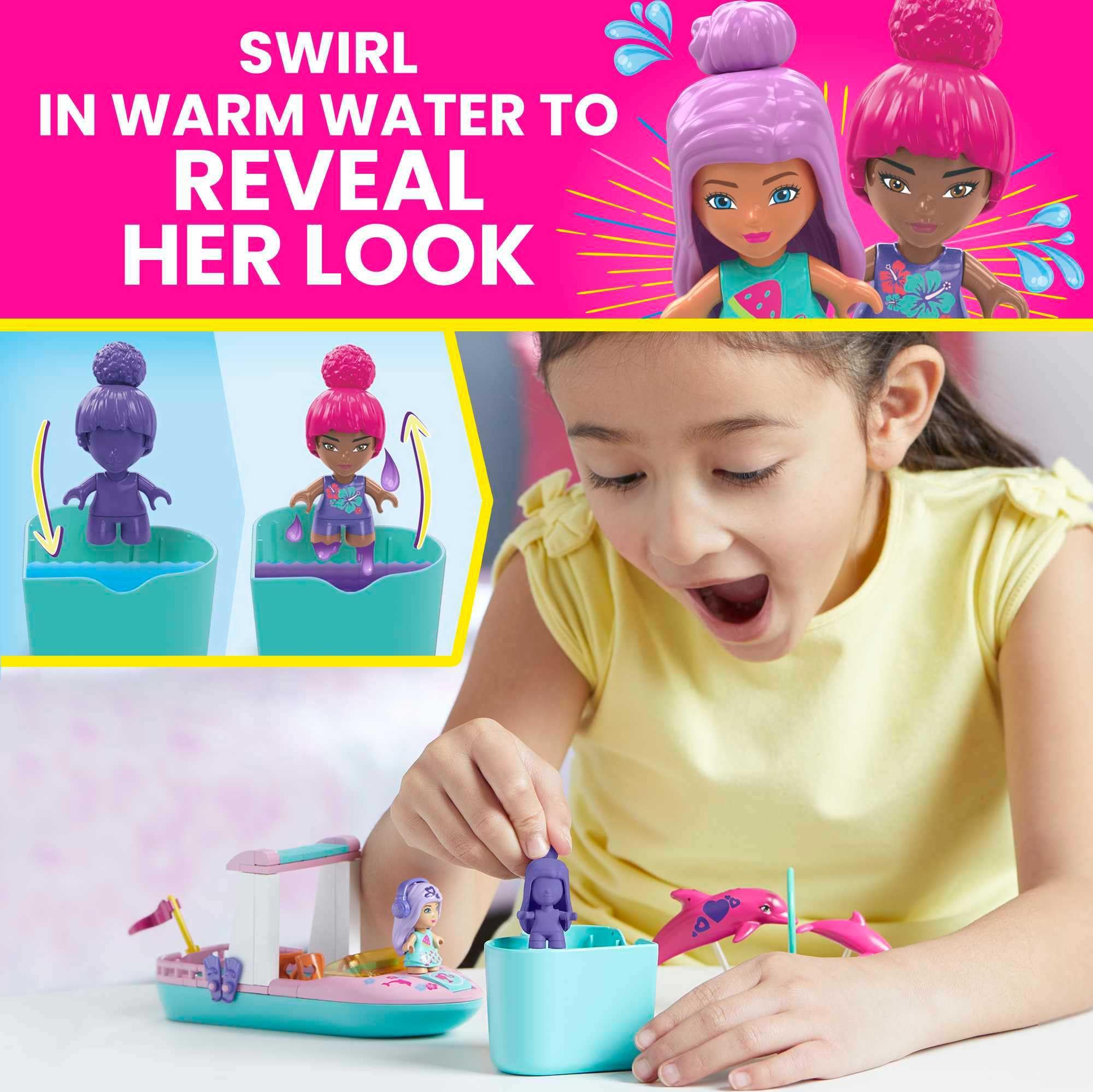 MEGA Barbie Color Reveal Building Toy Playset, Dolphin Exploration with 121 Pieces, 15 Surprises and Accessories, Kids Age 5+ Years