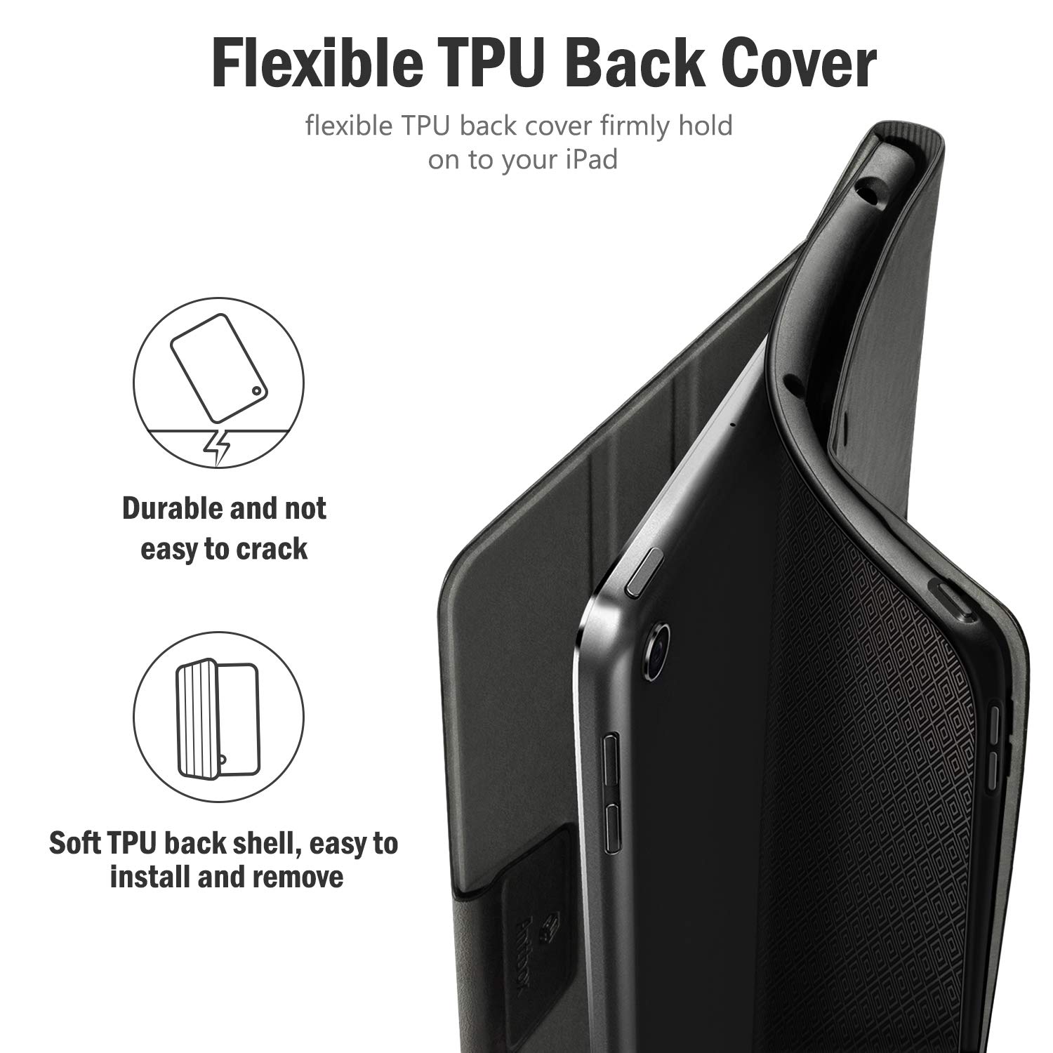 Antbox Case for iPad 9th Generation/iPad 8th Generation with Pencil Holder Vegan Leather Smart Cover for iPad 10.2'' 9th/8th/7th Gen (Black)