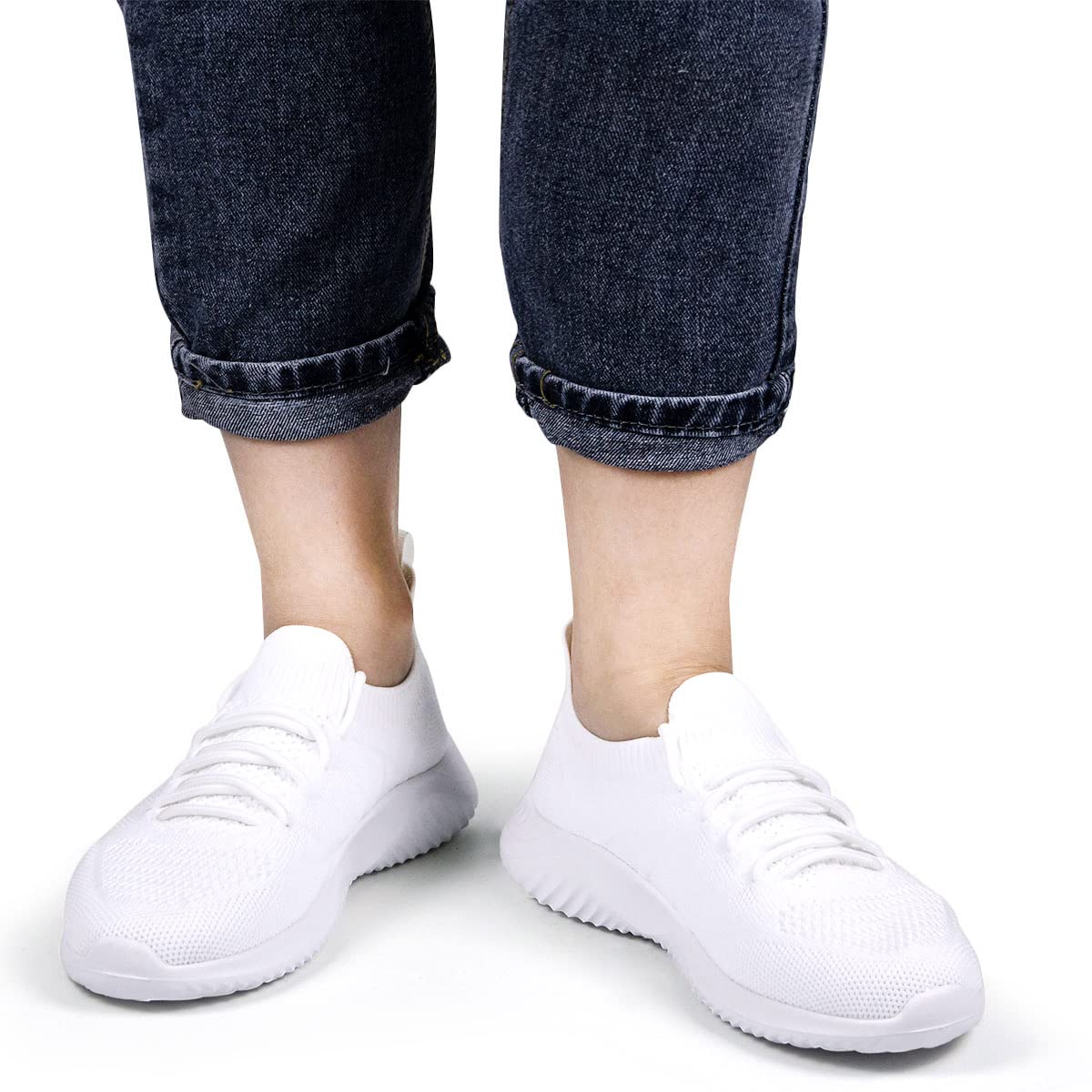 Akk White Sneakers for Women Walking Shoes Womens Comfy Tennis Memory Foam Gym Workout Athletic Nursing Running Work Shoes Size 9