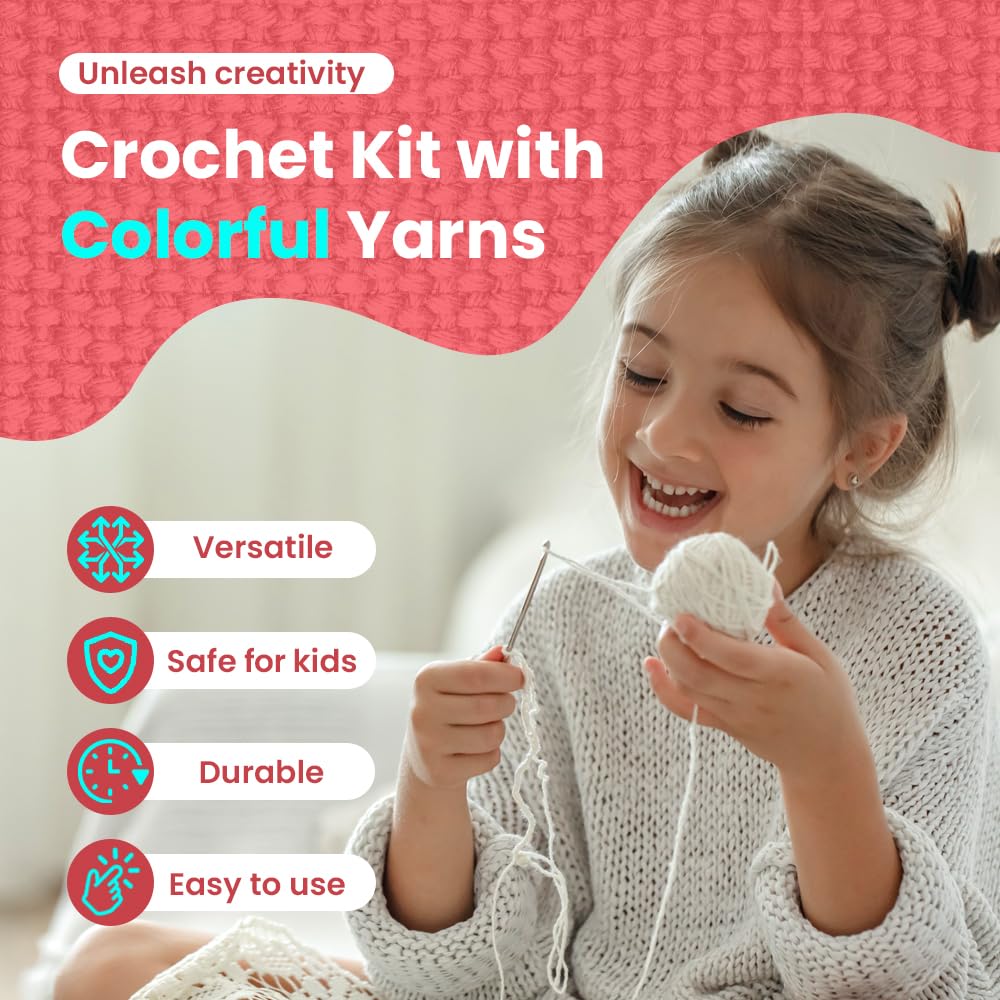 ASPECTRA Crochet Kit for Beginners – Step by Step Video Tutorials, Beginner Crochet Kit for Kids & Adults, Create Crochet Animal Kit with Easy Patterns, Hooks & Yarn, Perfect Crochet Starter Kit