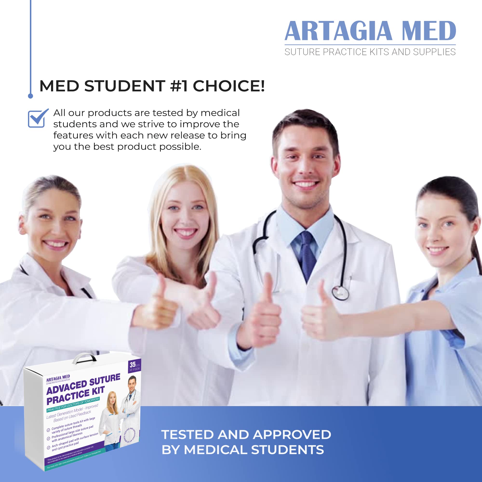 Advanced Practice Kit for Medical Students (35 Pcs) – Latest Generation of Most Complete Model, Including: Tool Kit with Variety of Suture Threads, 3 Top Quality Suture Pads (Education Only)