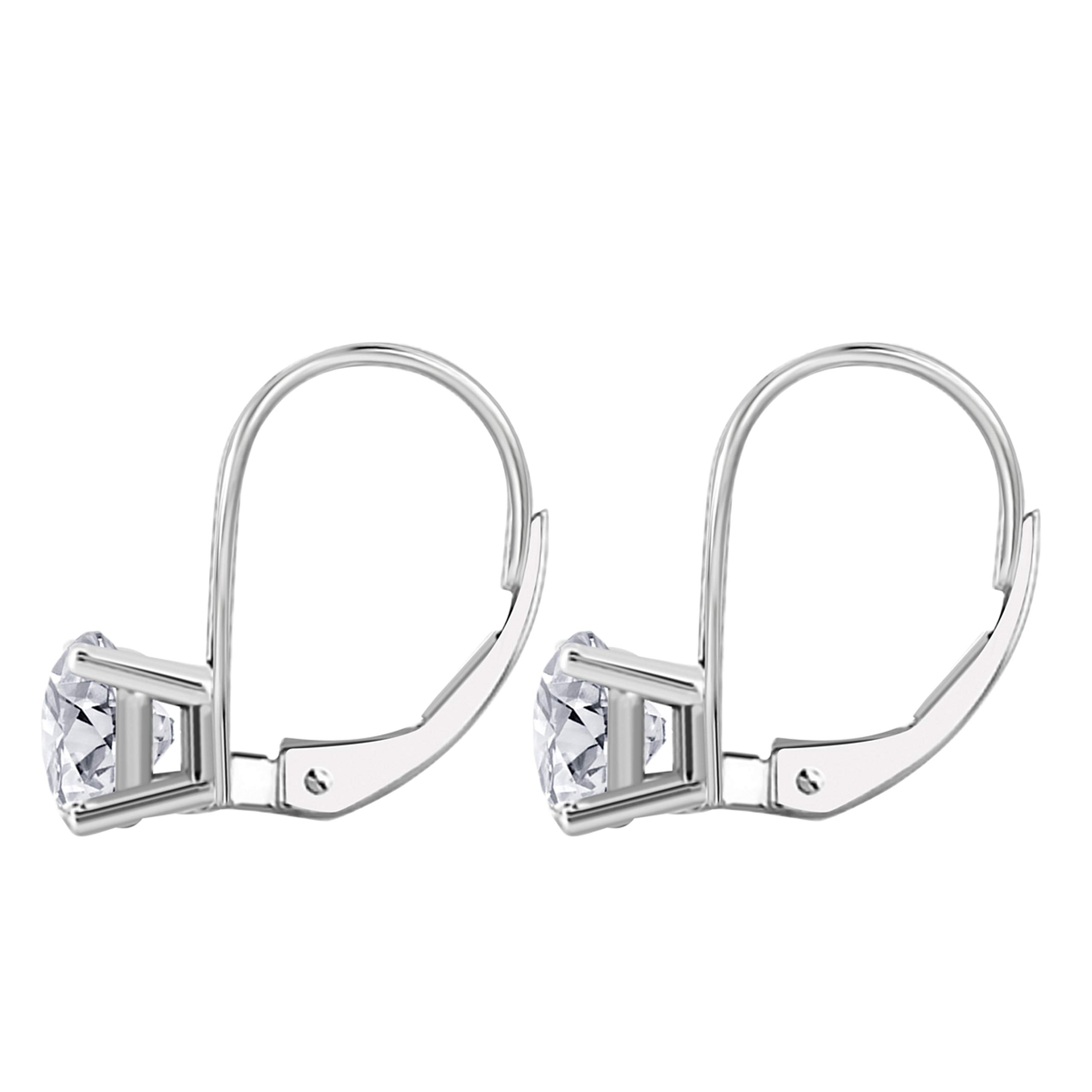 AoneJewelry 1.00 Carats Round White Diamond Leverback Earrings for Women in 14K White Gold Prong-Setting