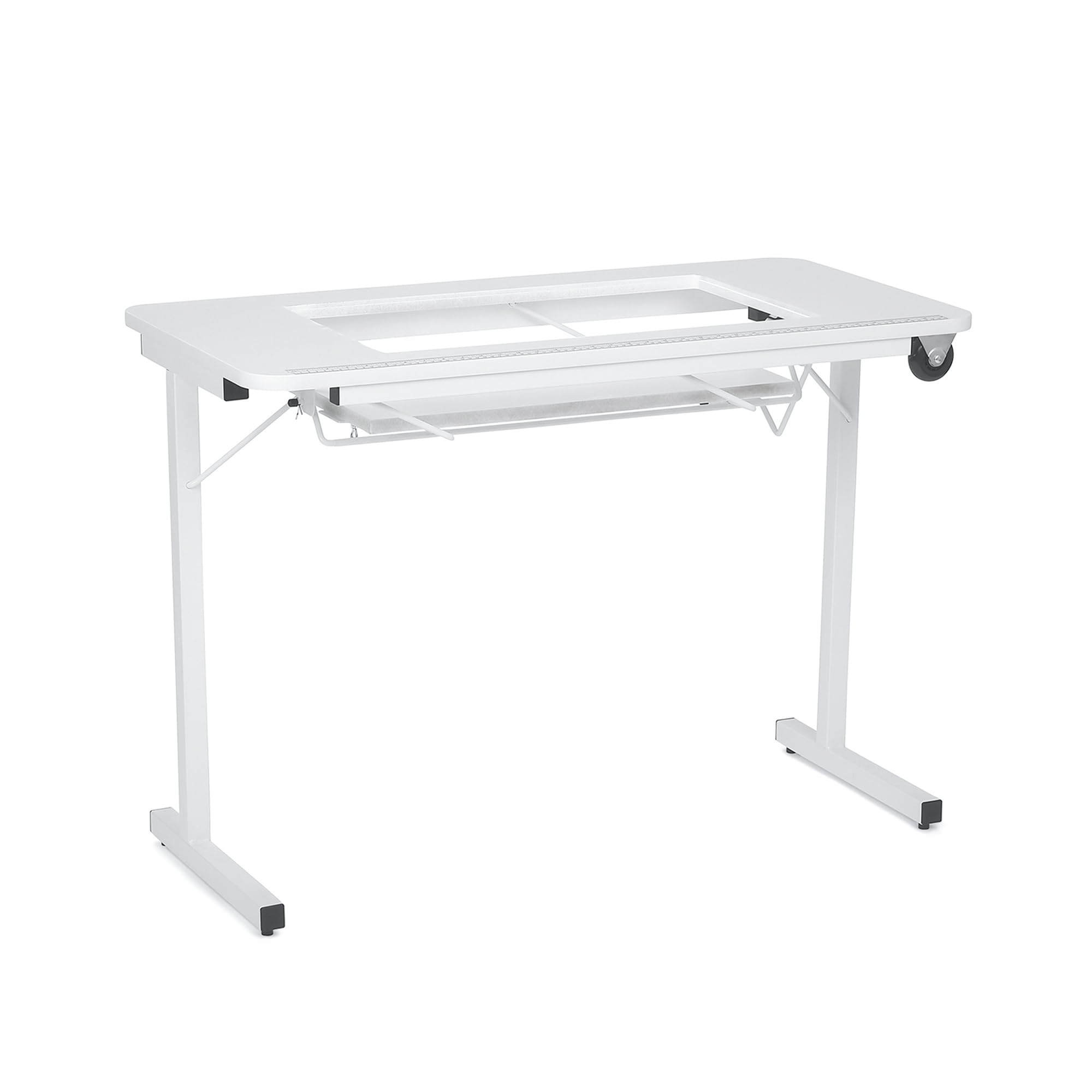 Arrow 611 Gidget II Folding Sewing, Cutting, Quilting, and Craft Table, Portable with Wheels and Lift, White Finish