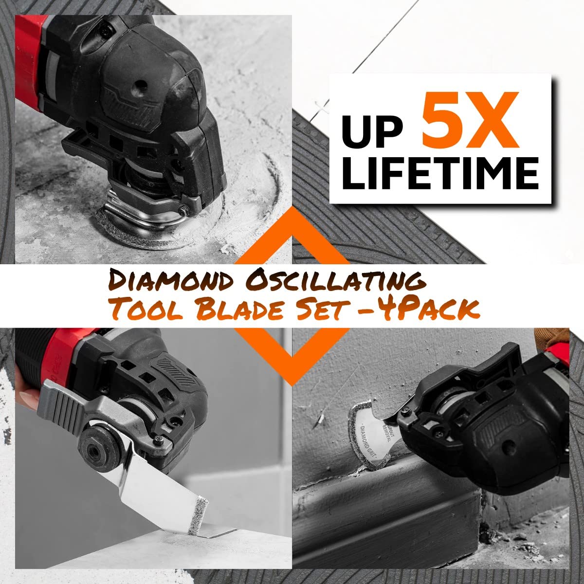 ARESMRO Diamond Oscillating Tool Blade Set, Multi Tool Mortar Cutting Saw Blades Precise for Grout Removal and Soft Tile Cut, 4-Pack