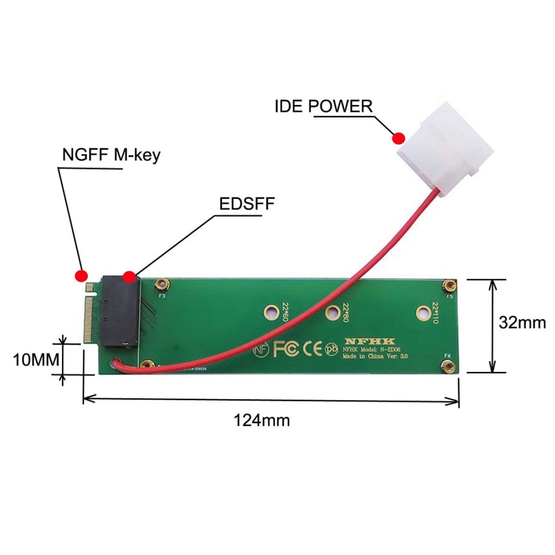 chenyang CY EDSFF 1U Short SSD E1.S Ruler GEN-Z to M.2 NVMe NGFF M-Key 4X Host Carrier Adapter with Power