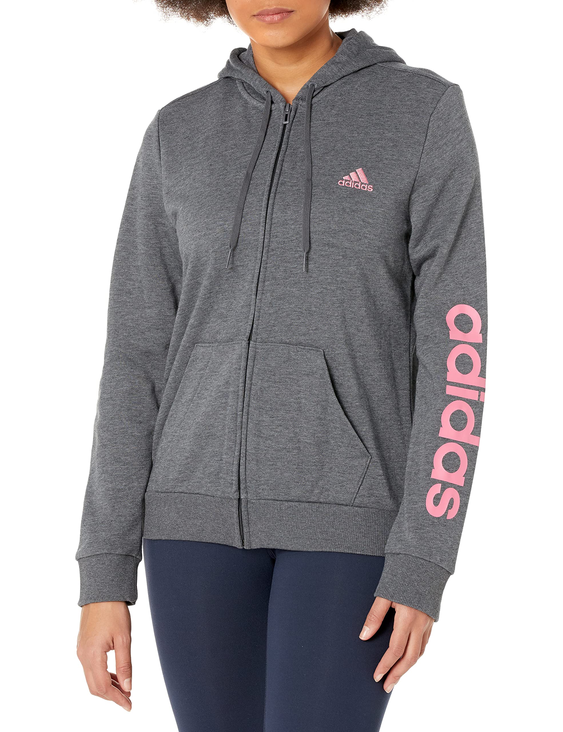 adidas womens Essentials Logo Full-Zip Hoodie Victory Crimson/White Large