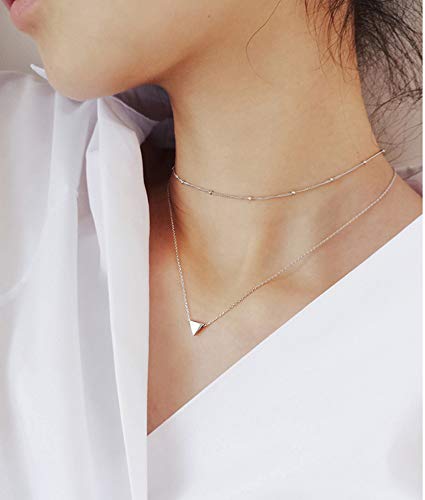 Amkaka Minimalist Sterling Silver Choker Necklace Thin Bead Ball Necklace (Silver)