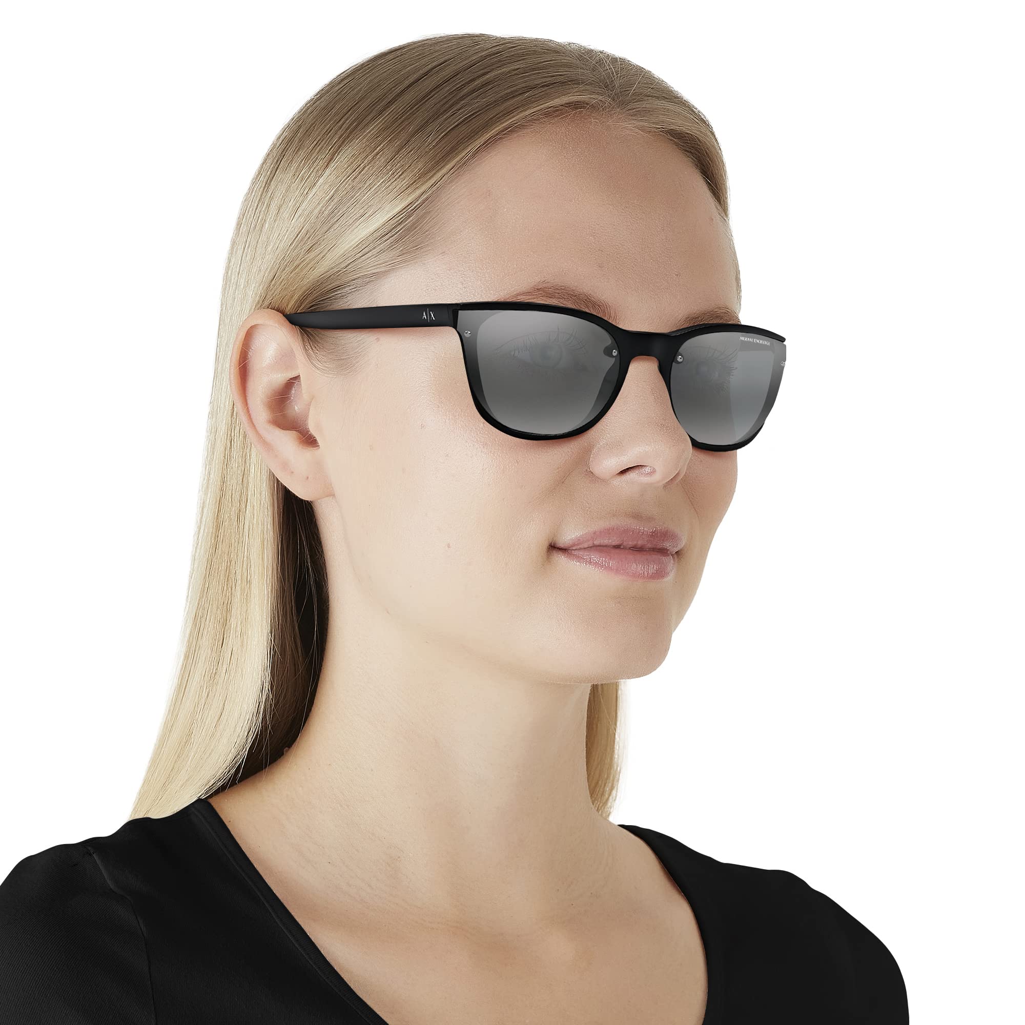A|X ARMANI EXCHANGE Women's Ax4097s Square Sunglasses, Shiny Black/Light Grey Mirrored/Black, 60 mm
