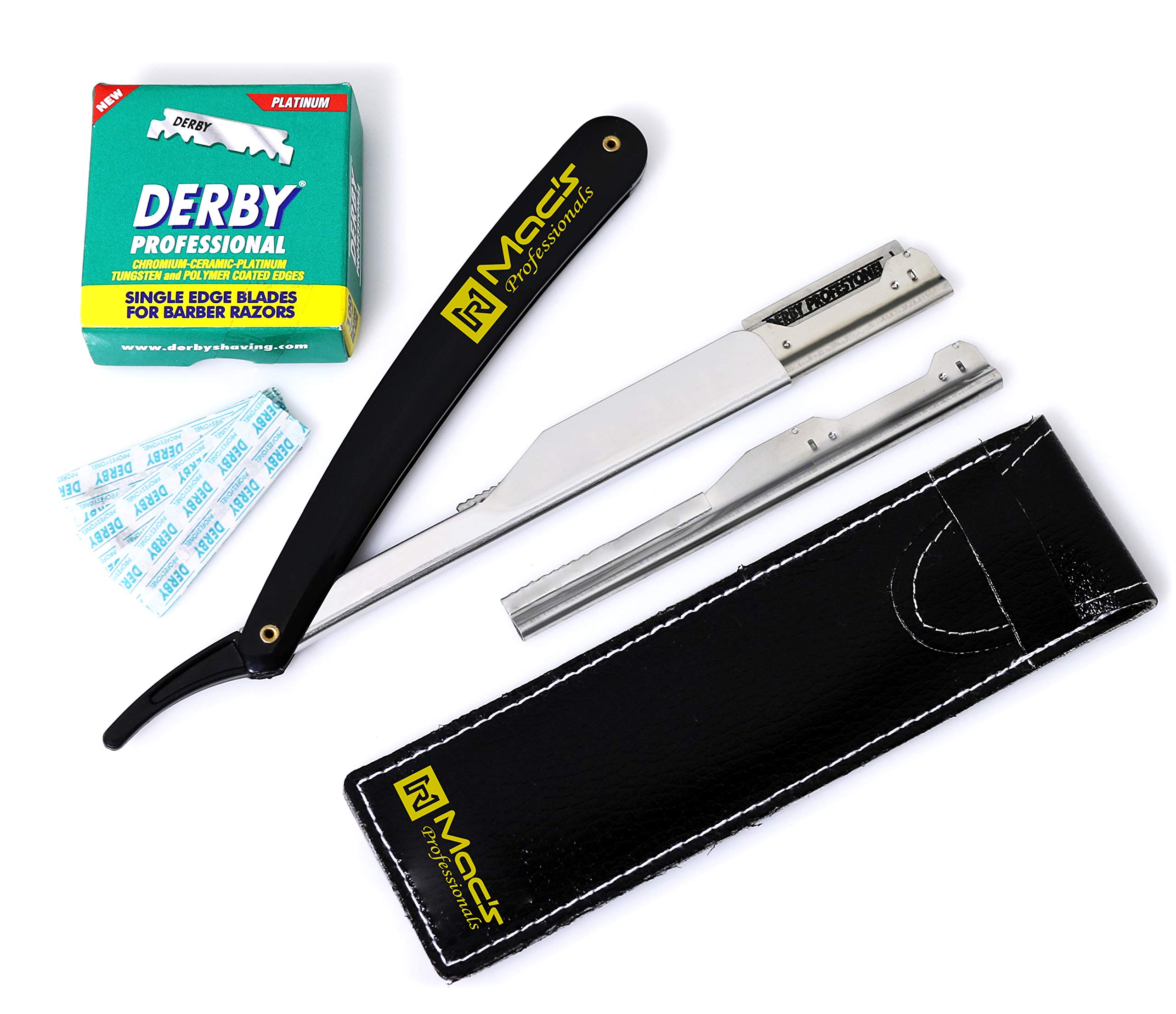 Macs Professional Black Plastic Handle Barber Double Edge Half Blade Barber Safety Razor with Hi-Chromium Derby 100 Count Double Edge Half Blades Made of Stainless Steel Easy To Replace-092B1