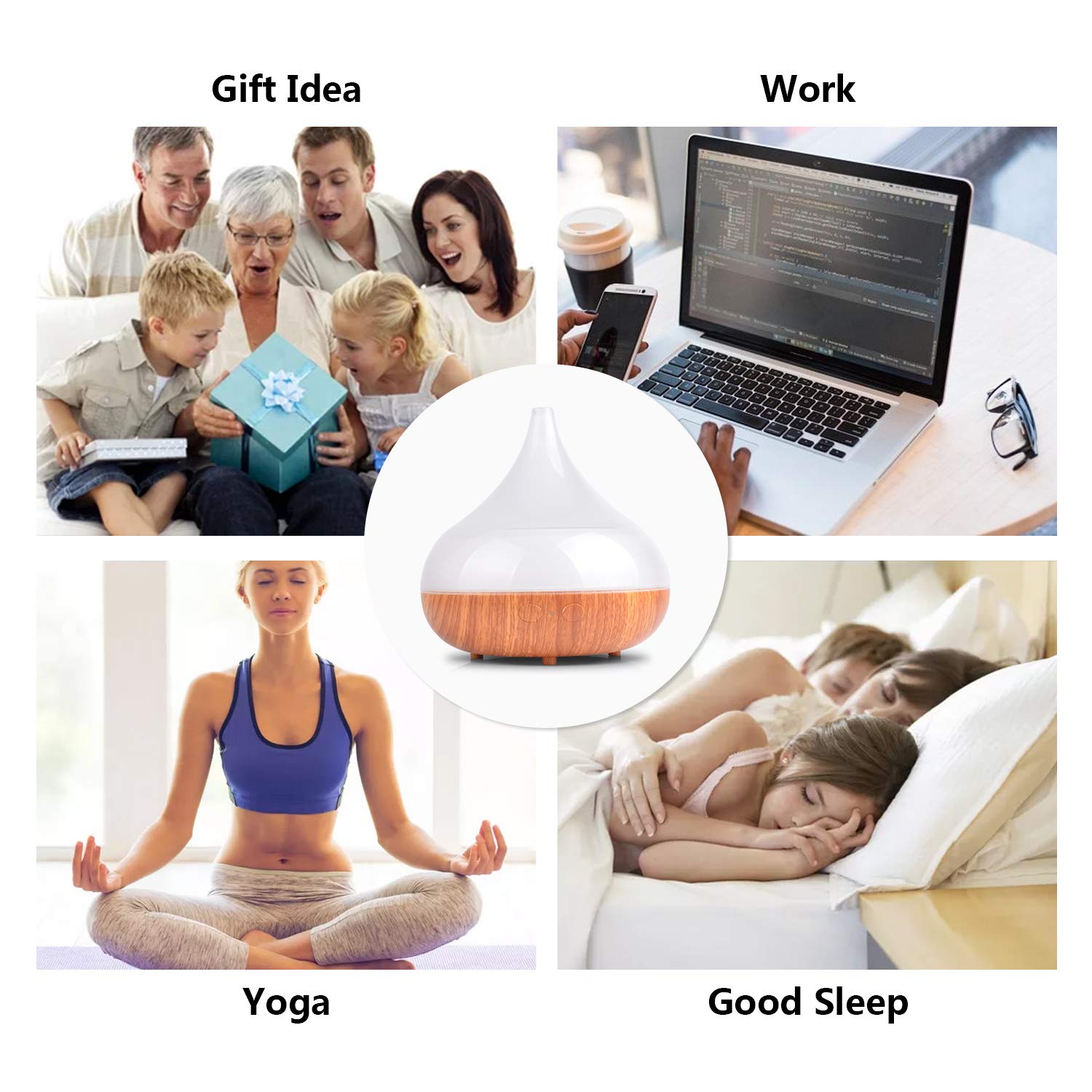 ap airpleasure Humidifier with Diffuser and Nightlight, 400ml Essential Oil Diffuser, Adjustable Mist Mode Vaporizer, Waterless Auto-Off Safety Switch