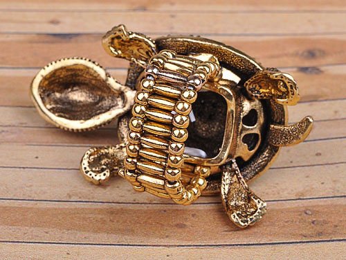 Alilang Golden Tone Shine Sapphire Blue Rhinestones Turtle Tortoise Adjustable Ring