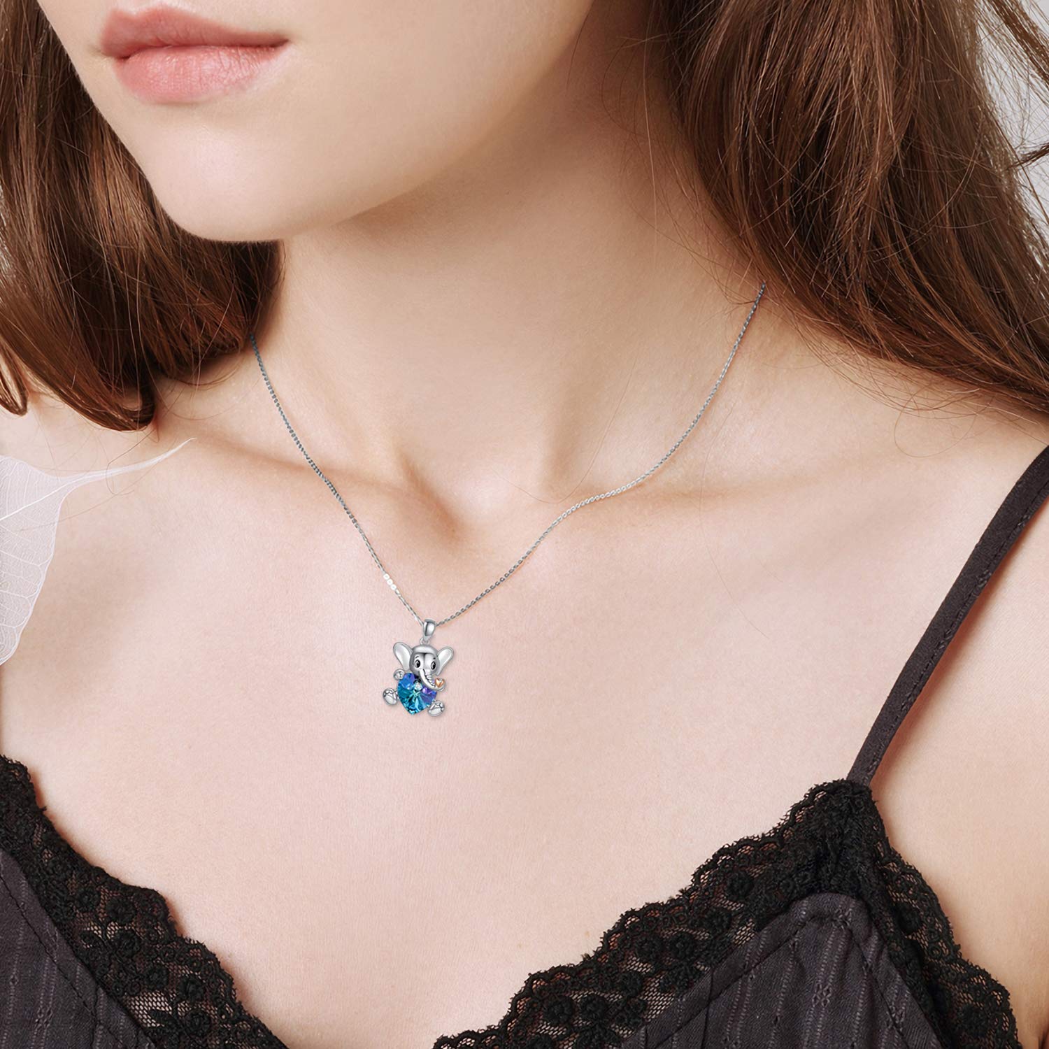 AOBOCO Elephant Necklace Sterling Silver Lucky Elephant Heart Pendant Cute Animal Elephant Jewelry Gift for Women Daughter Girlfriend