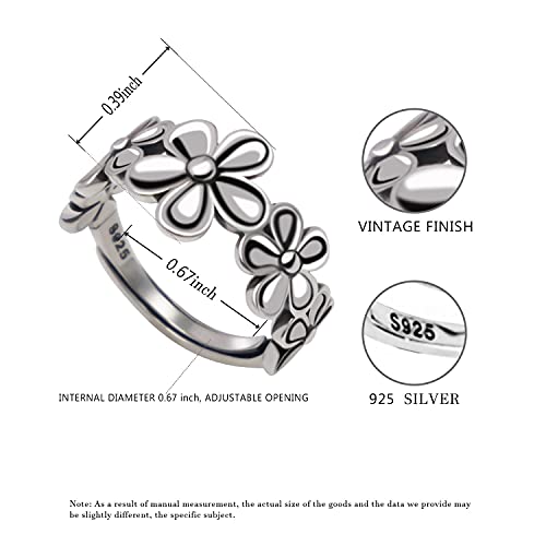 awaFanee 925 Sterling Silver Rings Daisy Flower Sunflower Wedding Band Ring Women Fine Jewelry Stackable Gift Adjustable Size 5-10 Charms