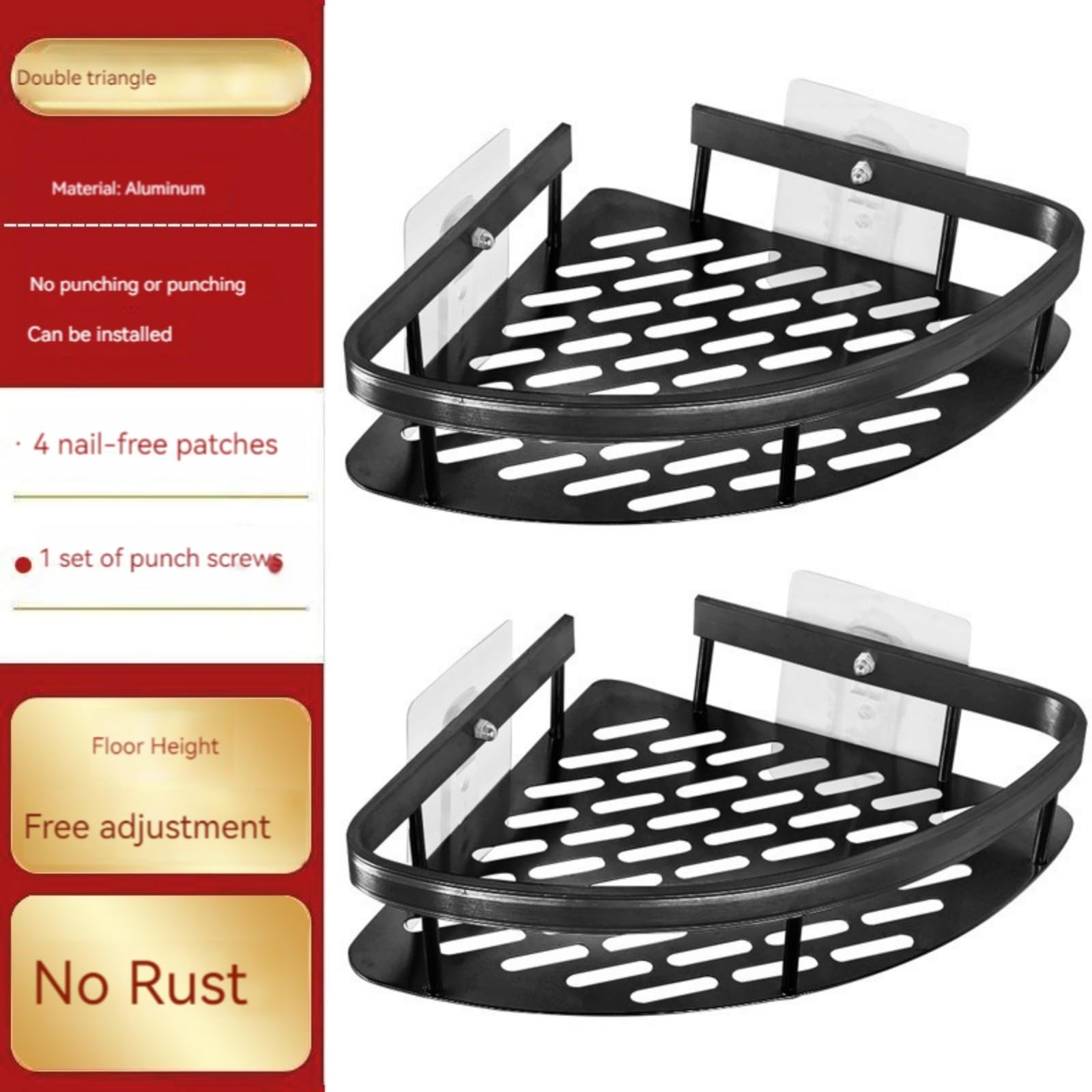 MXITA Corner Shower Caddy,Adhesive Shower Corner Organizer Shelves,Bathroom Shower Organizer Shelves,No Drilling, for Toilet, Bathroom, Dorm and Kitchen 2 Pack (black)