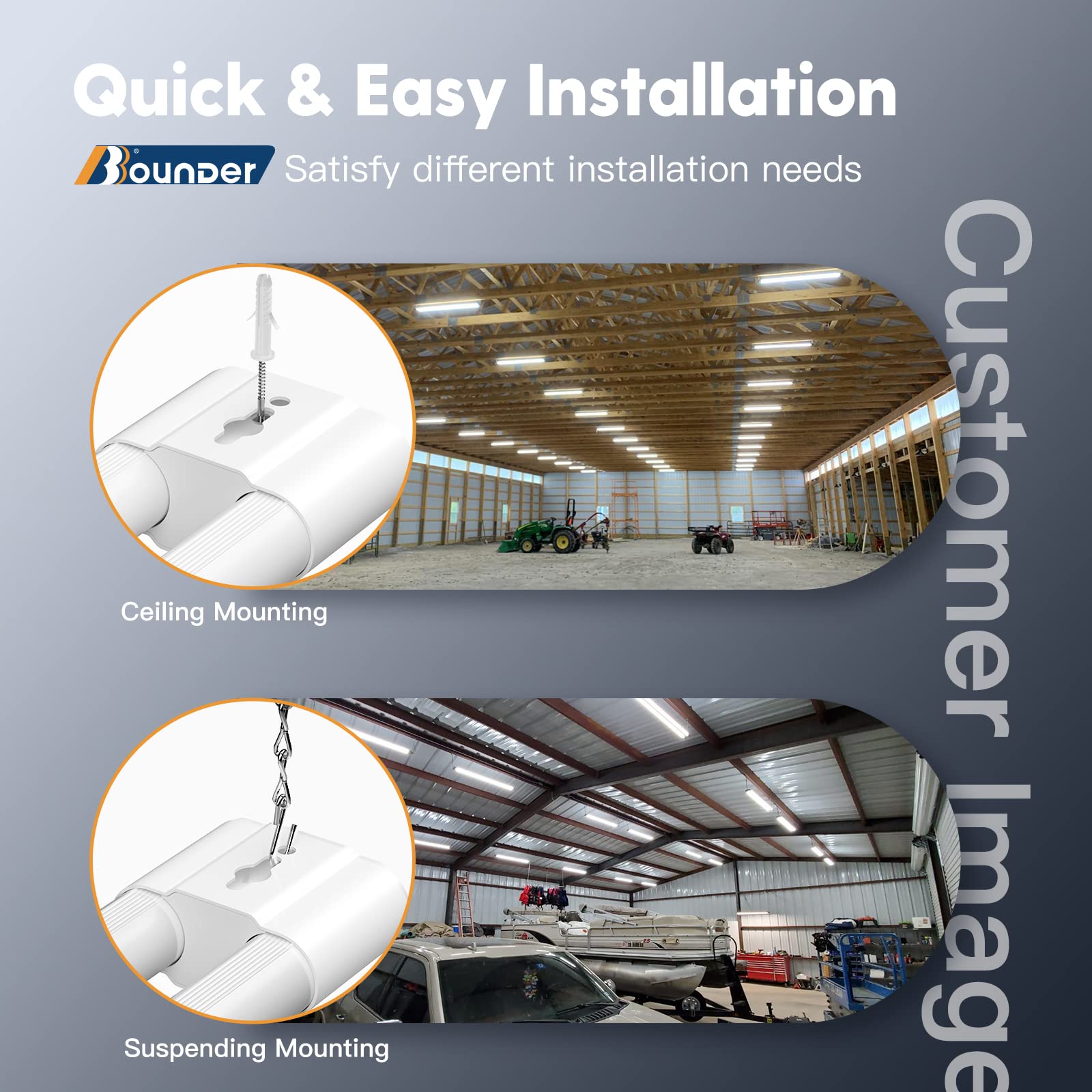 BBOUNDER 14 Pack Linkable LED Utility Shop Light, 4 FT, 6500K Cool Daylight, 4400 LM, 48 Inch Integrated Fixture for Garage, 40W Equivalent 250W, Surface + Suspension Mount, White