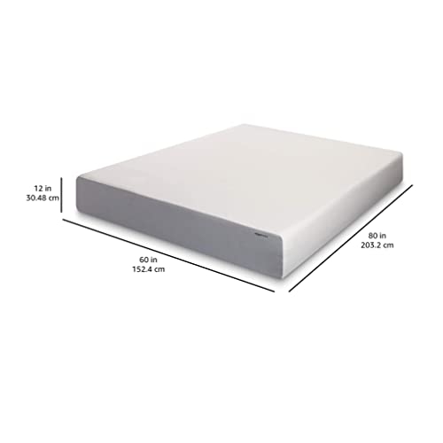 Amazon Basics Memory Foam Mattress, Soft Plush Feel, 12 Inch, Queen, White/Grey