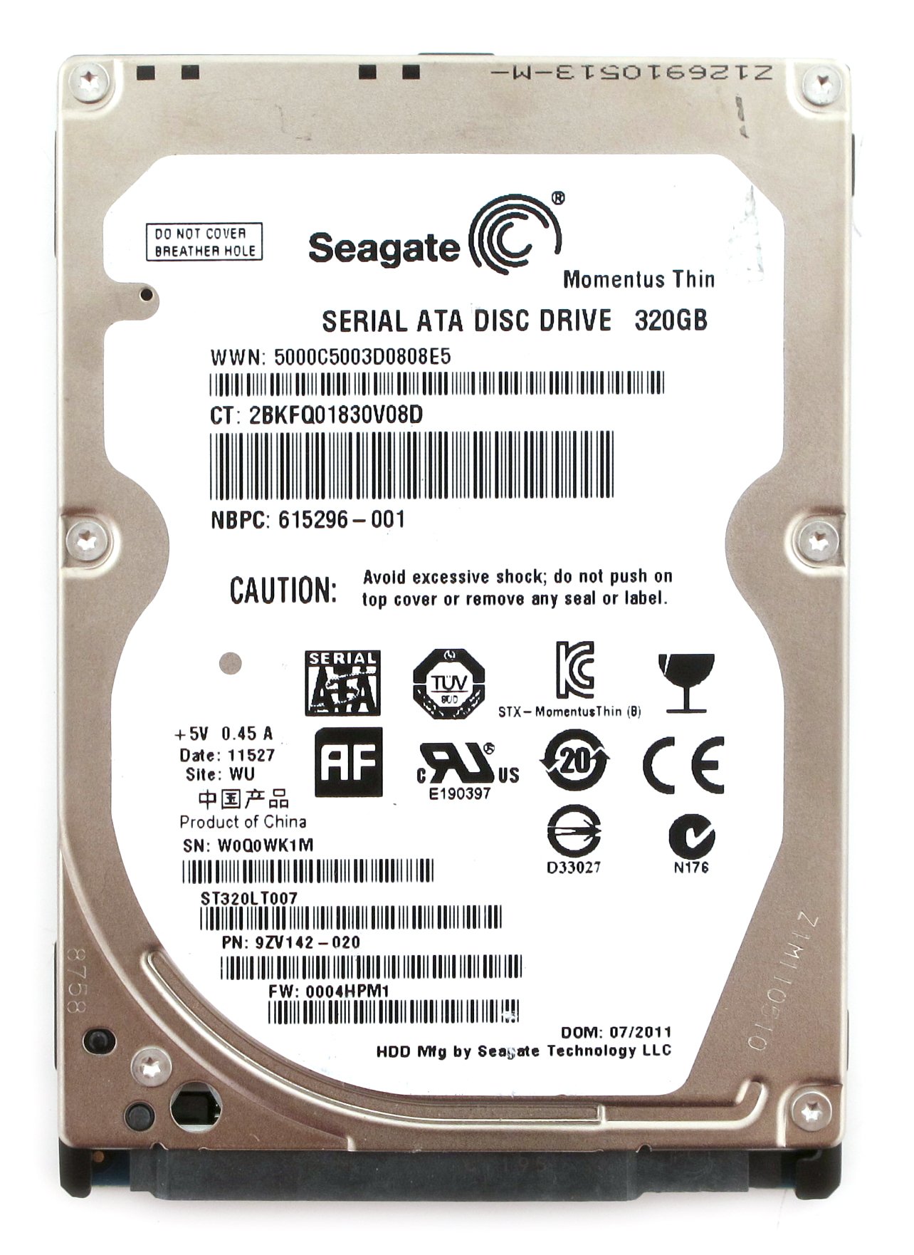 Seagate Momentus Thin 320 GB 7200 RPM SATA 3Gb/s 16 MB Cache 2.5-Inch Internal Notebook Hard Drive (ST320LT007)