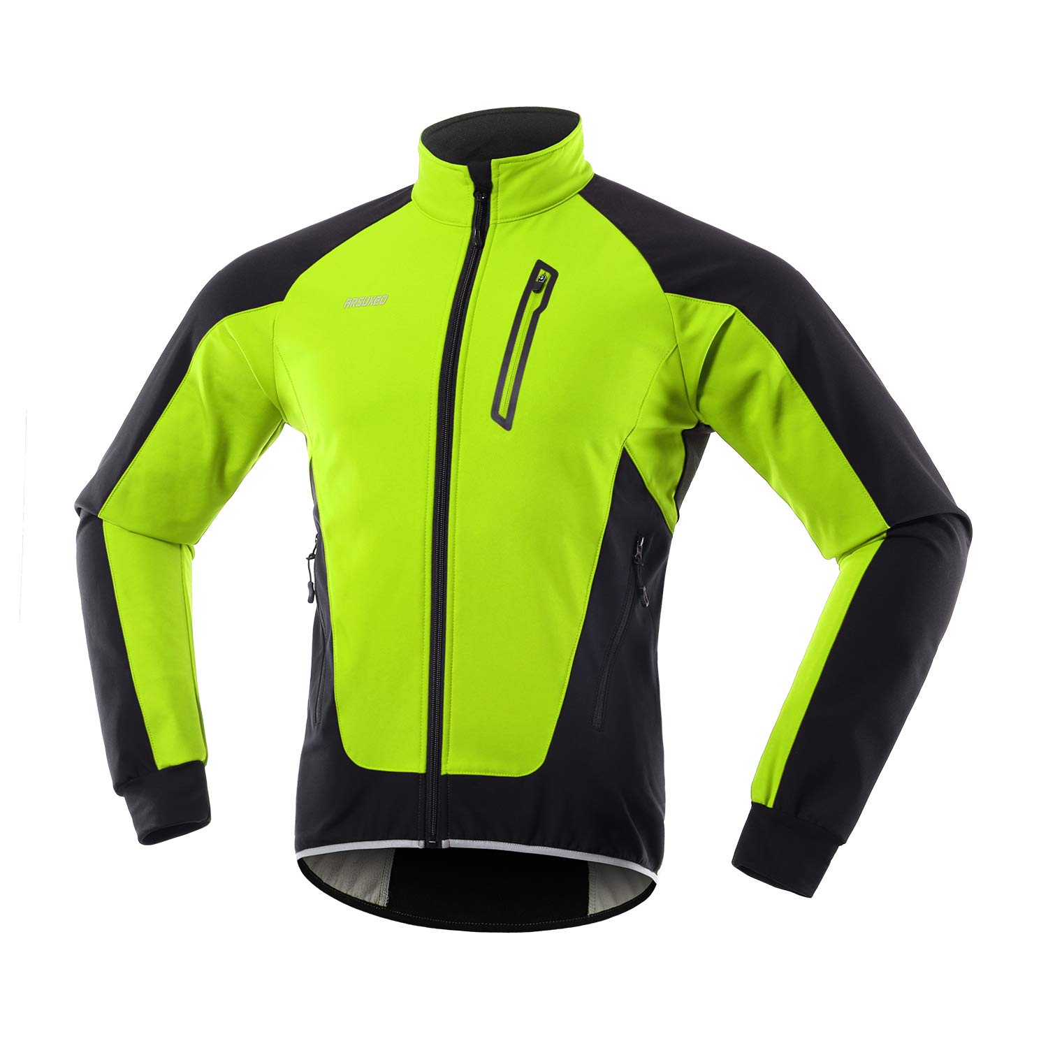 ARSUXEO Men's Winter Cycling Jacket Thermal Fleece Softshell Mountain Bike Outwear Windproof Waterproof 20B Green Size Large