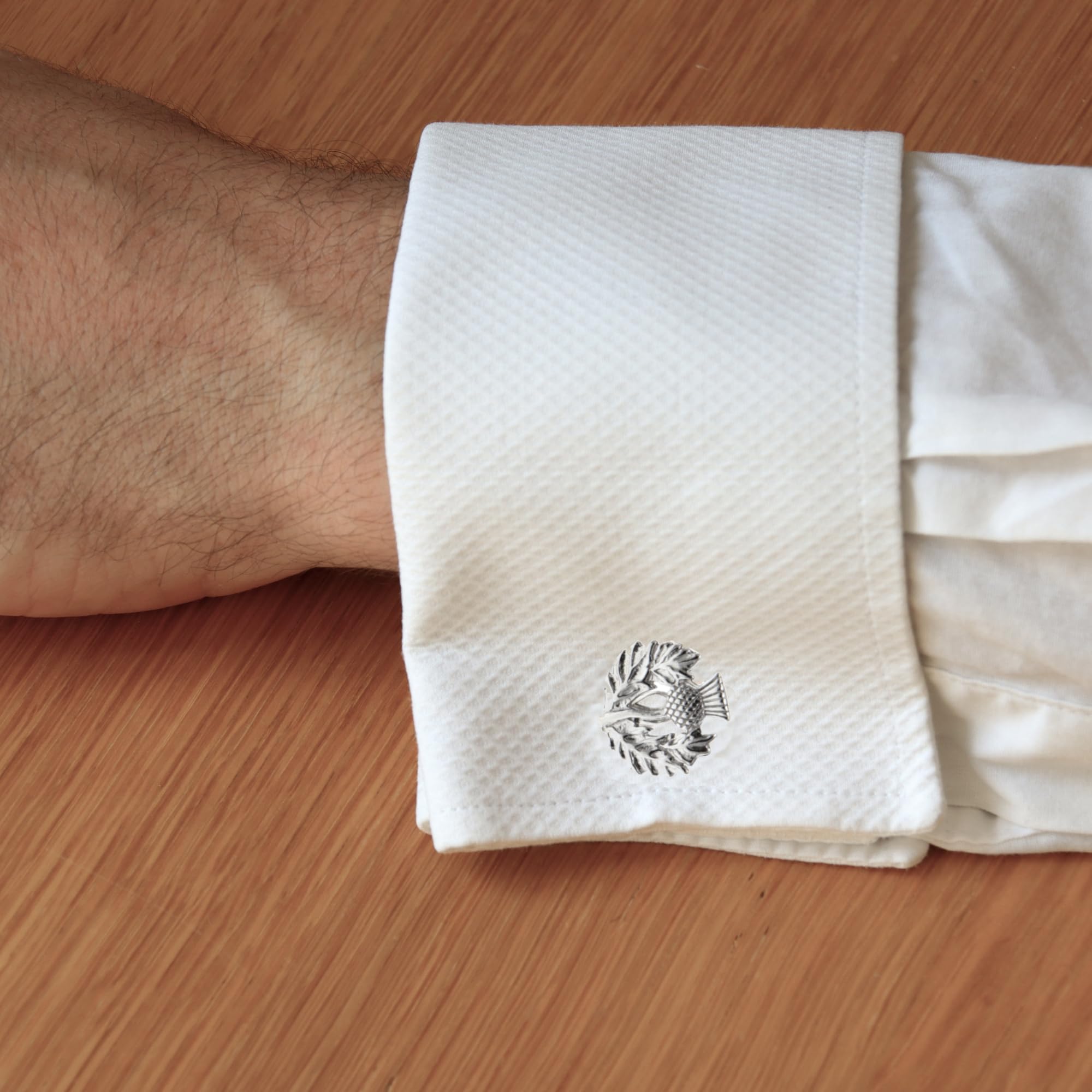 Alexander Castle 925 Sterling Silver Scottish Thistle Cufflinks - Scottish Jewelry Silver Cuff Links for Men with Jewelry Gift Box - 15mm x 14mm