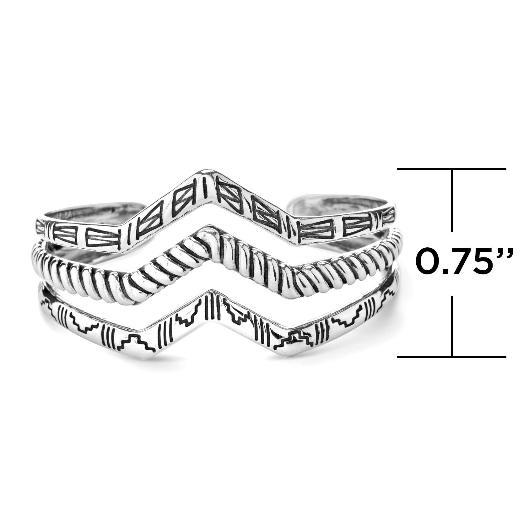 American West Sterling Silver Native Motif Triple Chevron Cuff Bracelet Size Large