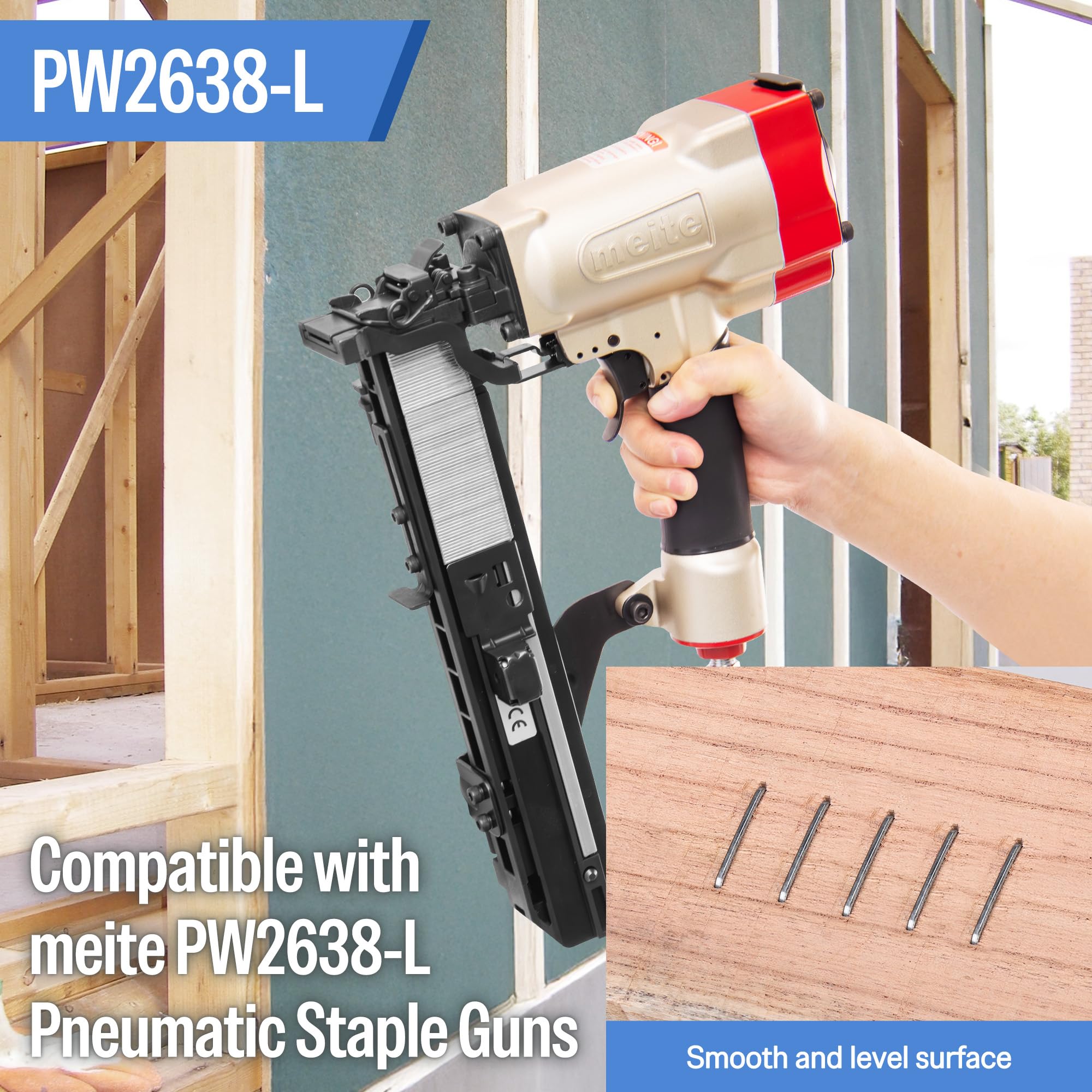 meite P32 16 Gauge 1-Inch (26.4 mm) Wide Crown by 1 1/4-Inch Length Galvanized Construction Staples Heavy Wire Staples (10,000 PCS)