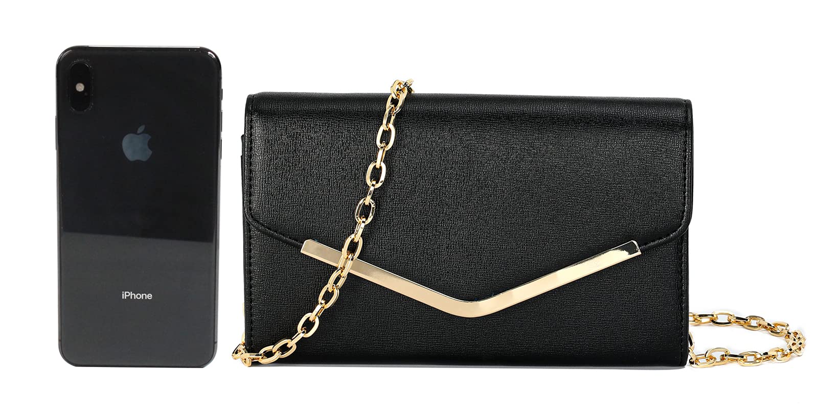 Autumnwell Clutch Purse Evening Bag for Women,Black Envelope Handbag With Detachable Chain for Wedding and Party