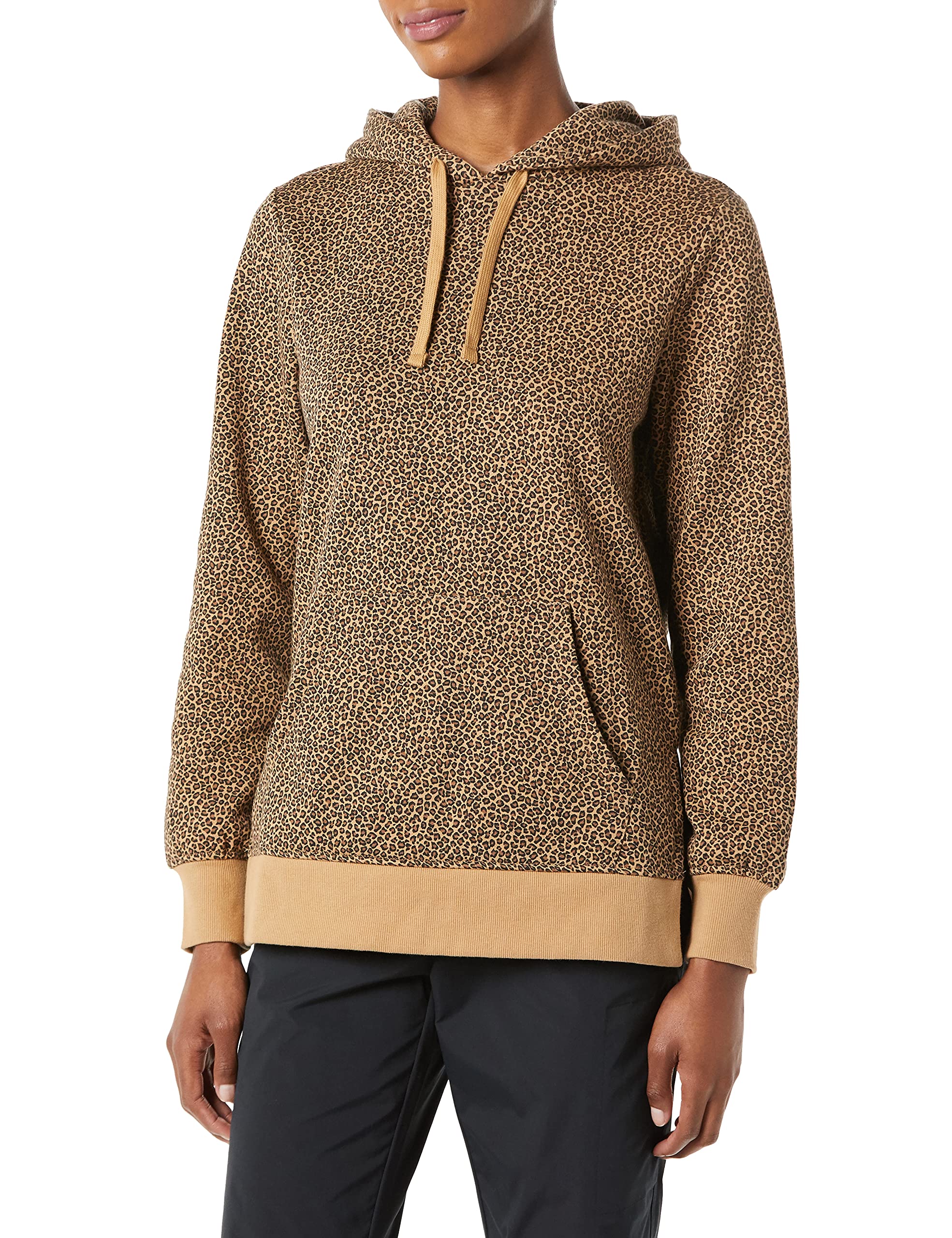 Amazon Essentials Women's French Terry Hooded Tunic Sweatshirt, Camel Cheetah, X-Large
