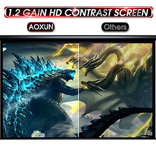 Aoxun Motorized Projector Screen Pull Down with Remote Control 100 inch Electric 16:9 Projection Screen,Video Projection Screens-White