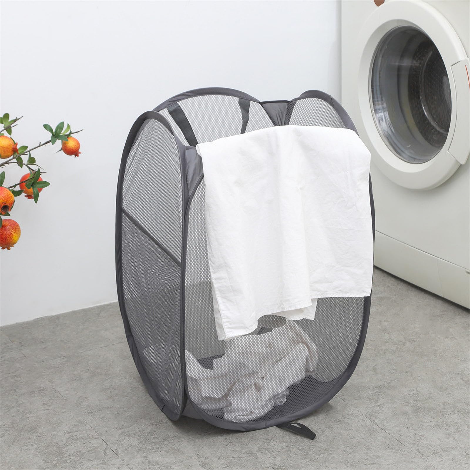 Collapsible Mesh Laundry Basket,Pop Up Laundry Hamper-Easy Storage, Ideal for Home and Travel Use (2 dark gray)